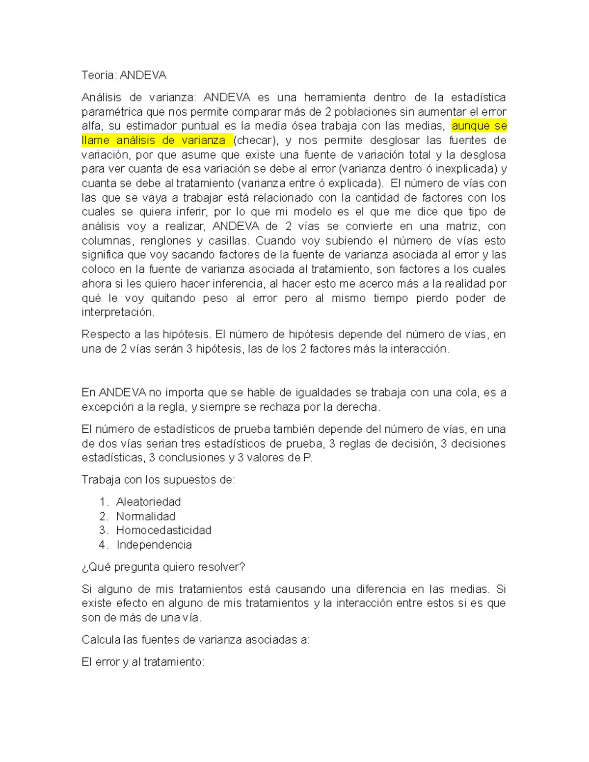 Andeva - Apuntes 2 - Teoría: ANDEVA Análisis de varianza: ANDEVA es una ...