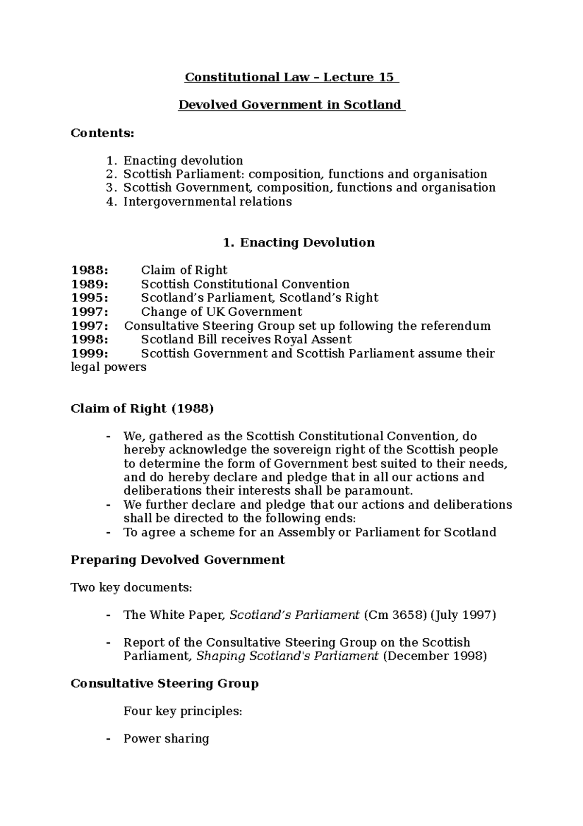 Lecture 15 - Devolved Government in Scotland - Constitutional Law ...