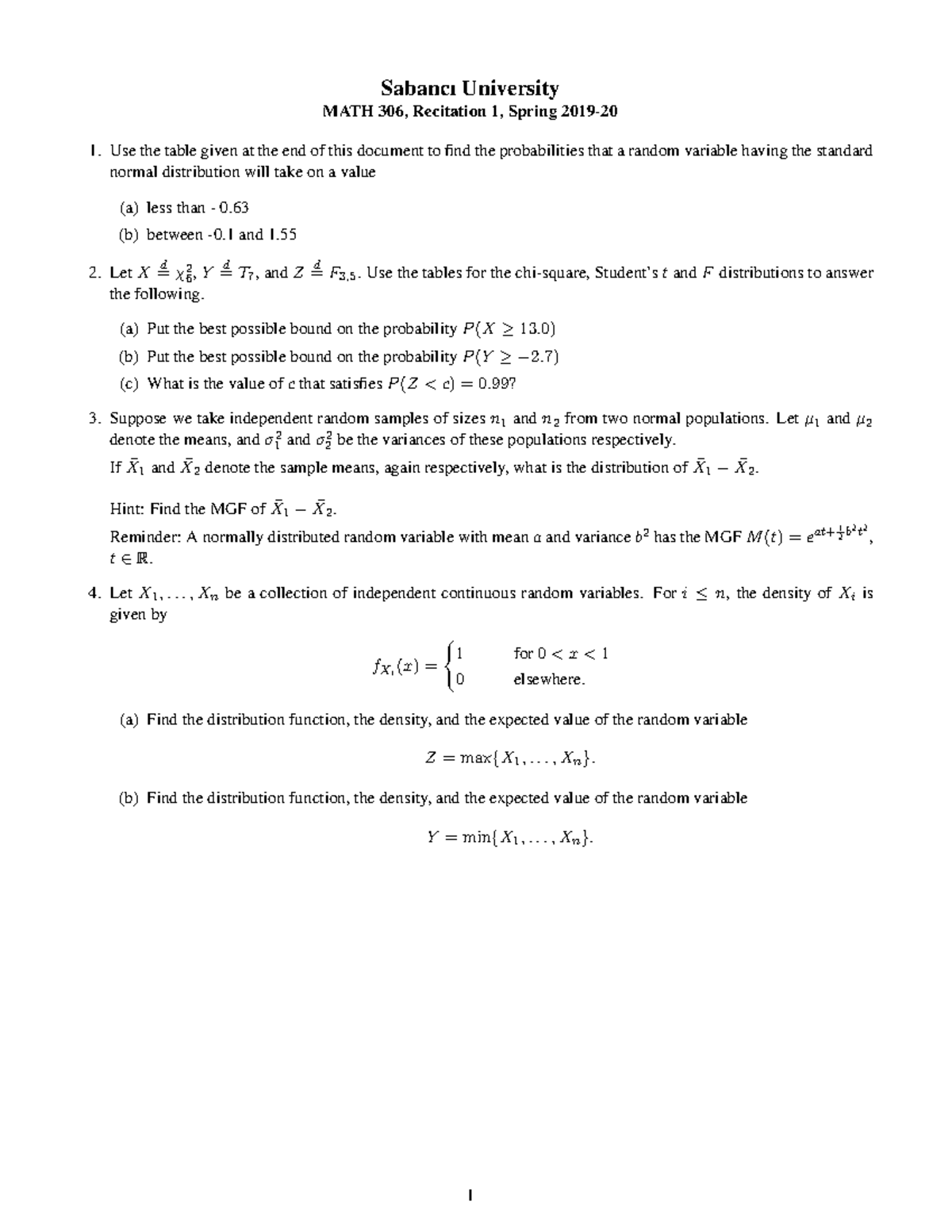 R1-questions - 112233 - Sabancı University MATH 306, Recitation 1 ...
