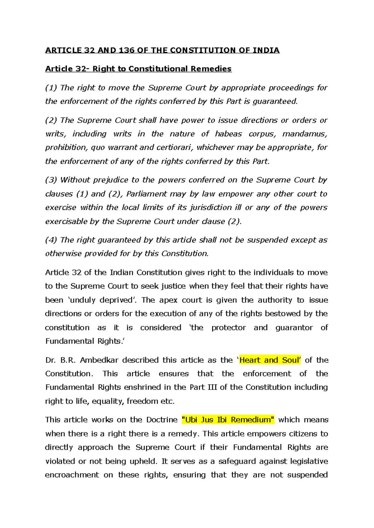 Article 32 AND 136 OF THE Constitution OF India - ARTICLE 32 AND 136 OF ...