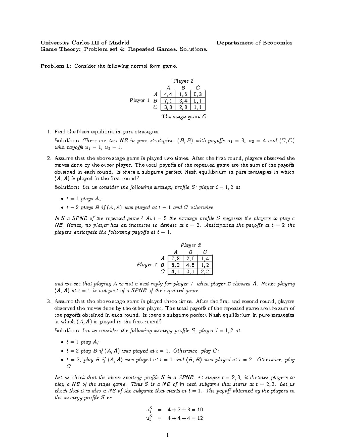 Game theory - good - University Carlos III of Madrid Departament of ...