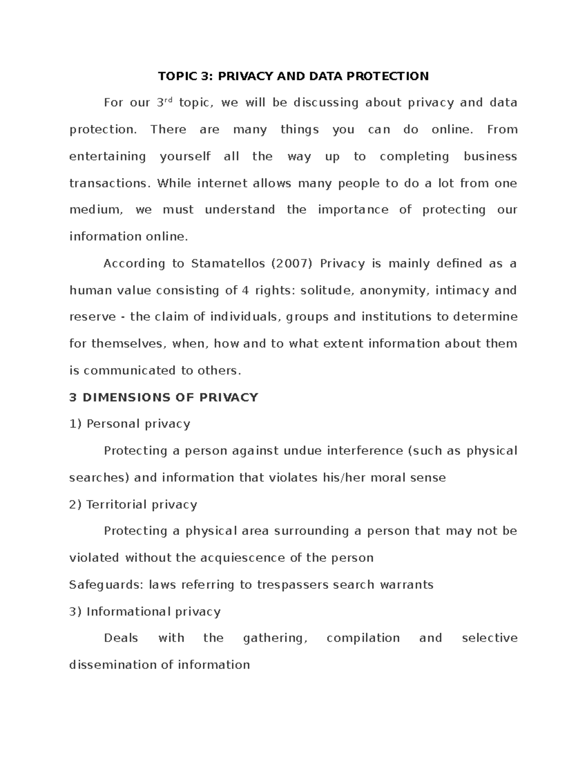 Privacy DATA Protection Manuscript - TOPIC 3: PRIVACY AND DATA ...