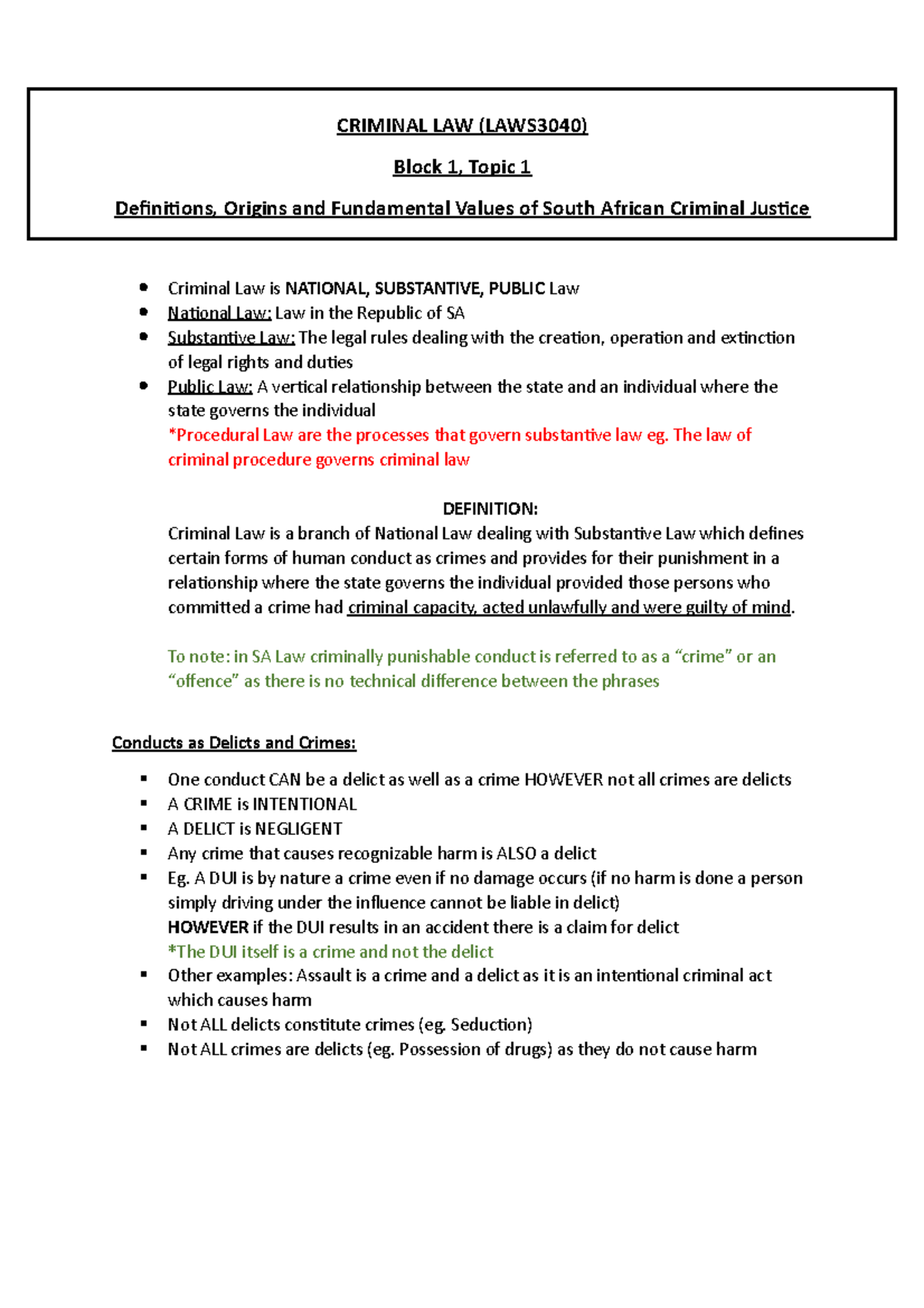 Criminal Law- Study Notes - CRL41Y0 - UJ - Studocu