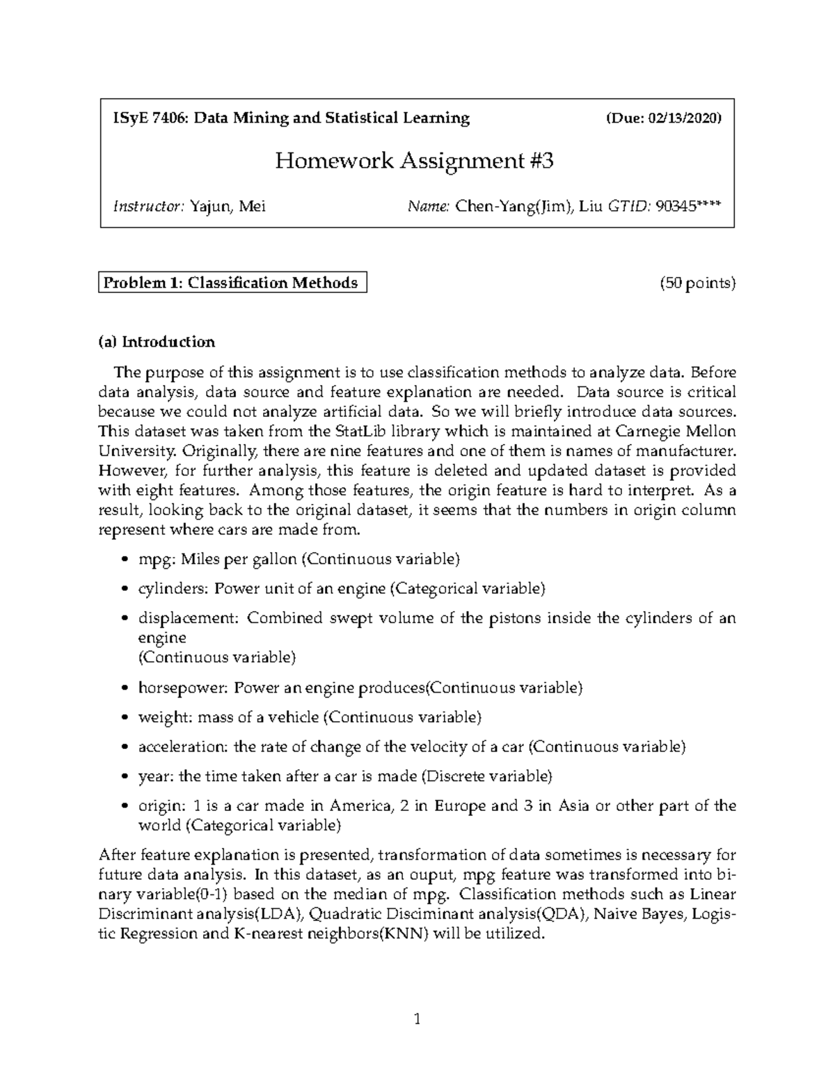 ISy E7406 Homework 3 - essay for howwork - ISyE 7406: Data Mining and Statistical Learning (Due ...