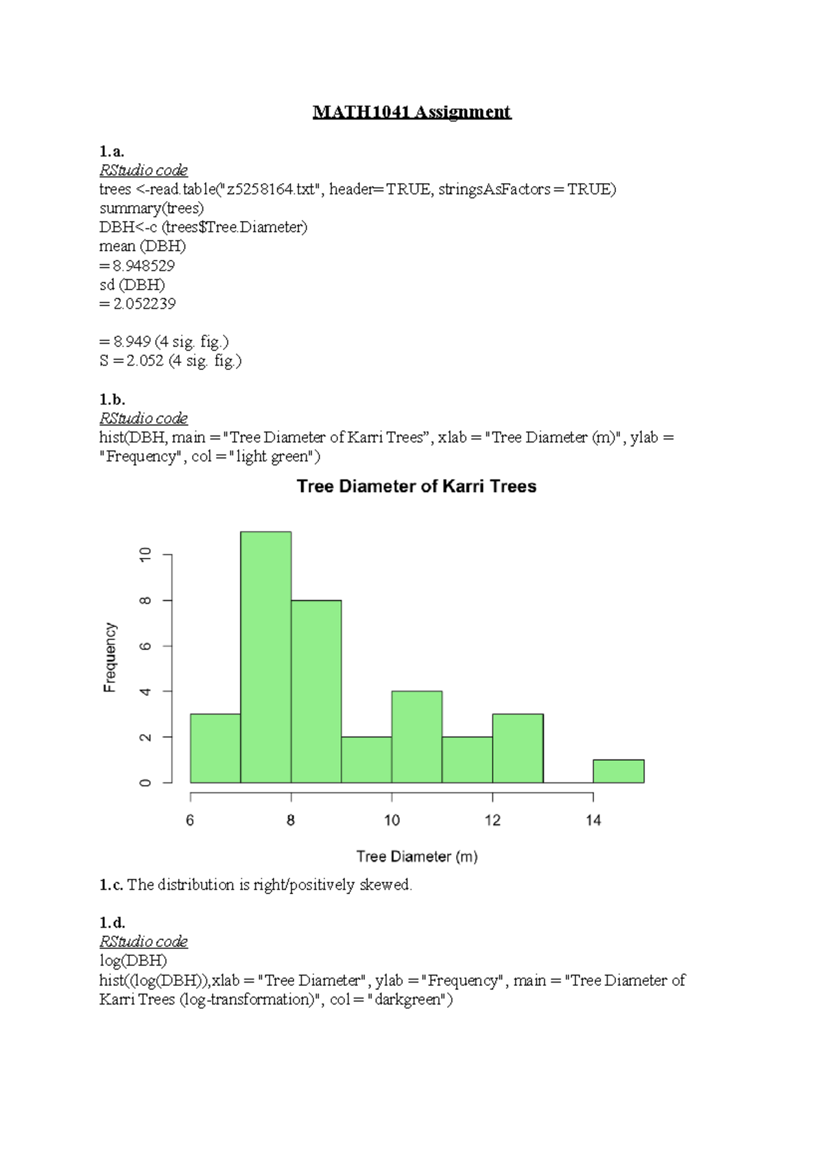 MATH1041 Assignment - RStudio code trees