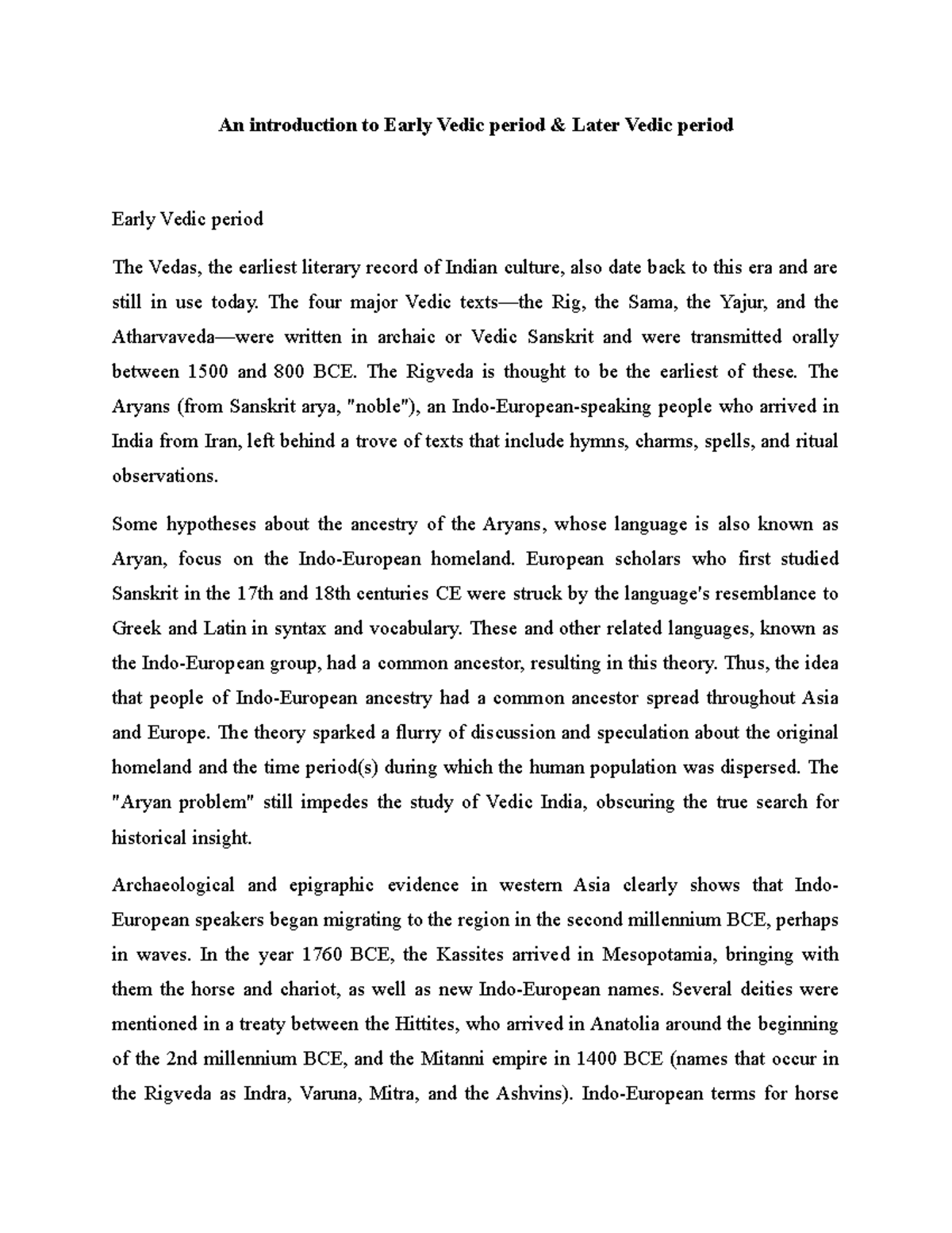 An introduction to Early Vedic period & Later Vedic period - The four ...