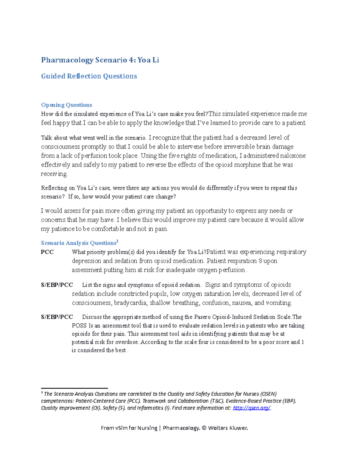 Pharmacology Scenario 4: Yoa Li - Talk about what went well in the ...