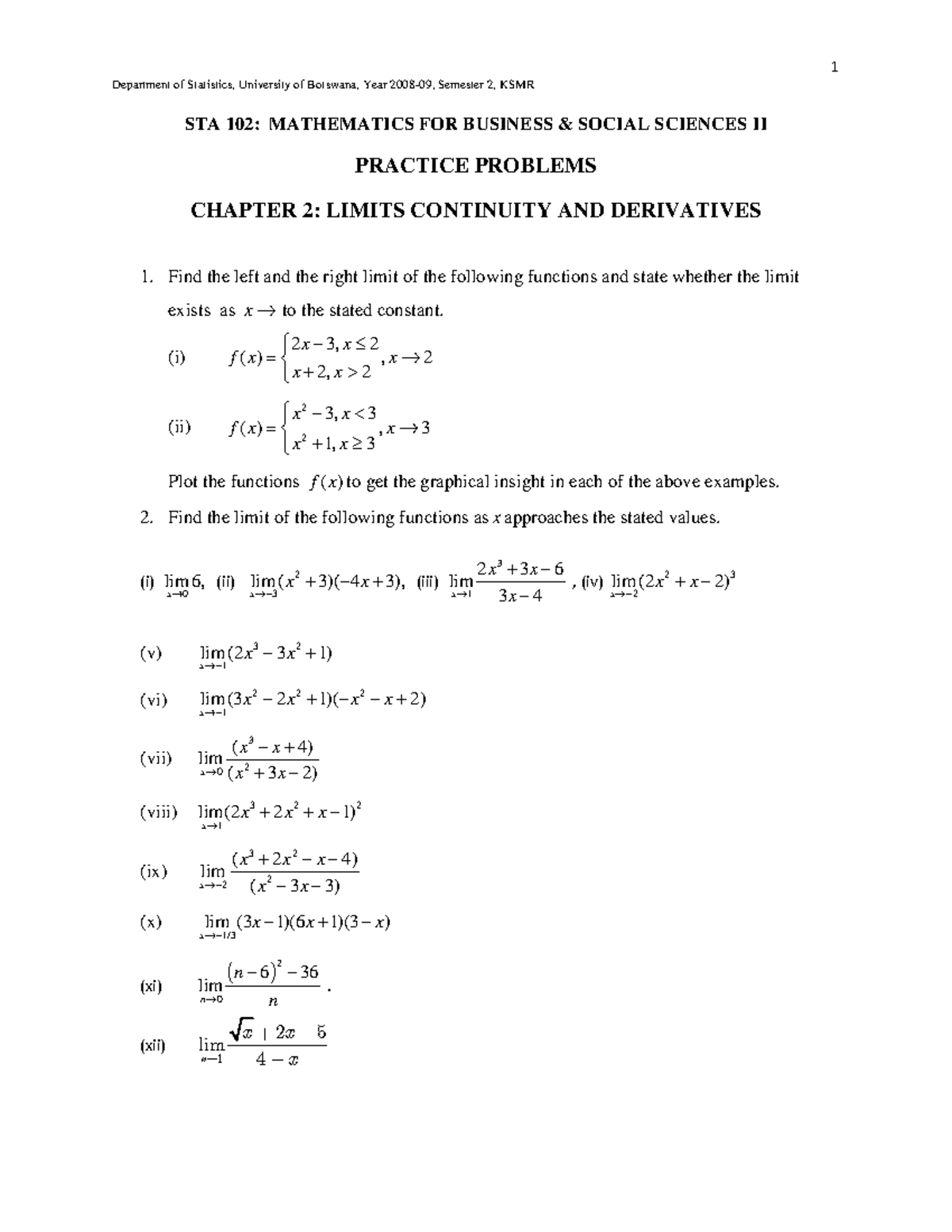 Chapter 2- Practice Problems - Department of Statistics, University of ...