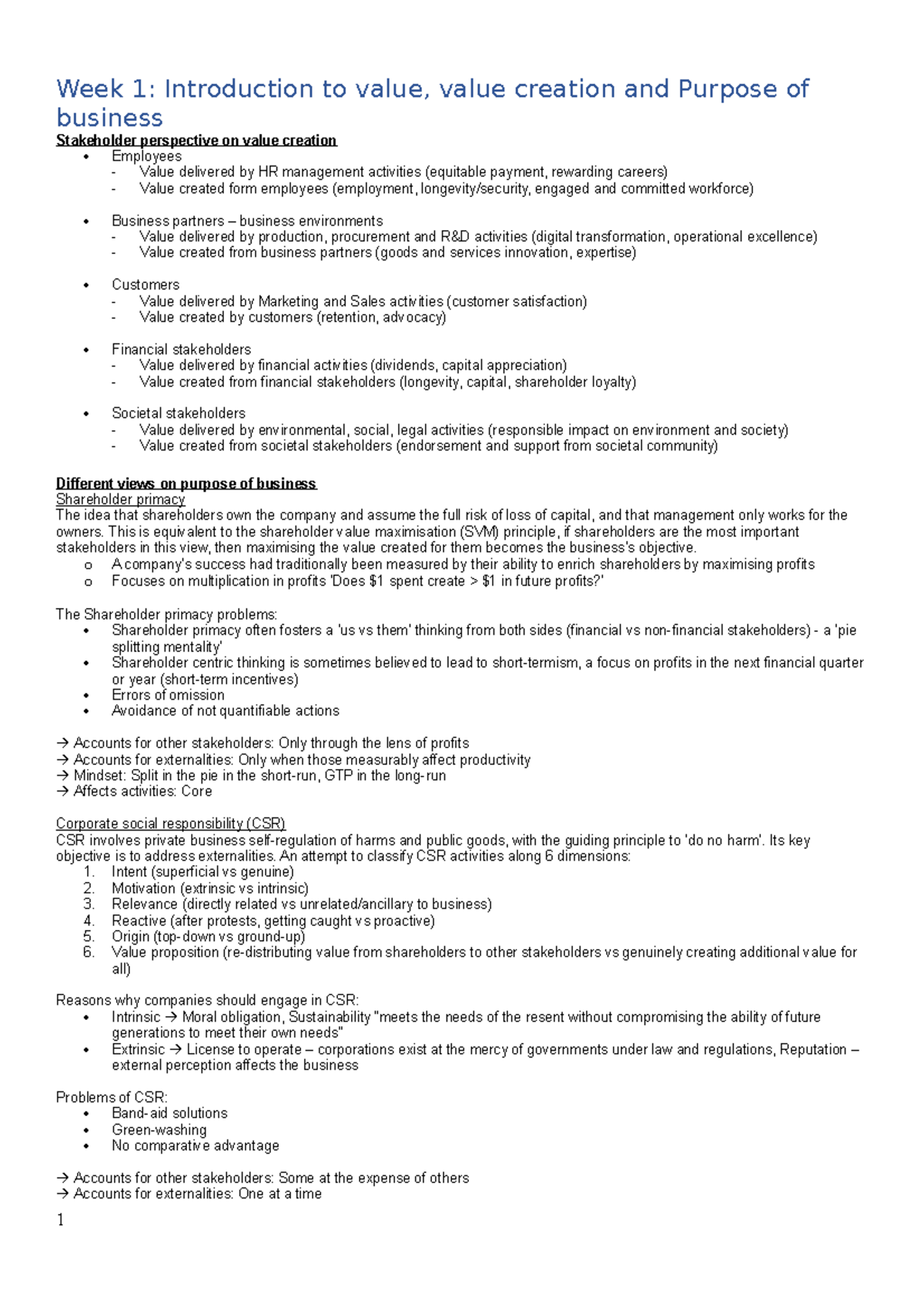 COMM1180 - concise notes - Week 1: Introduction to value, value ...