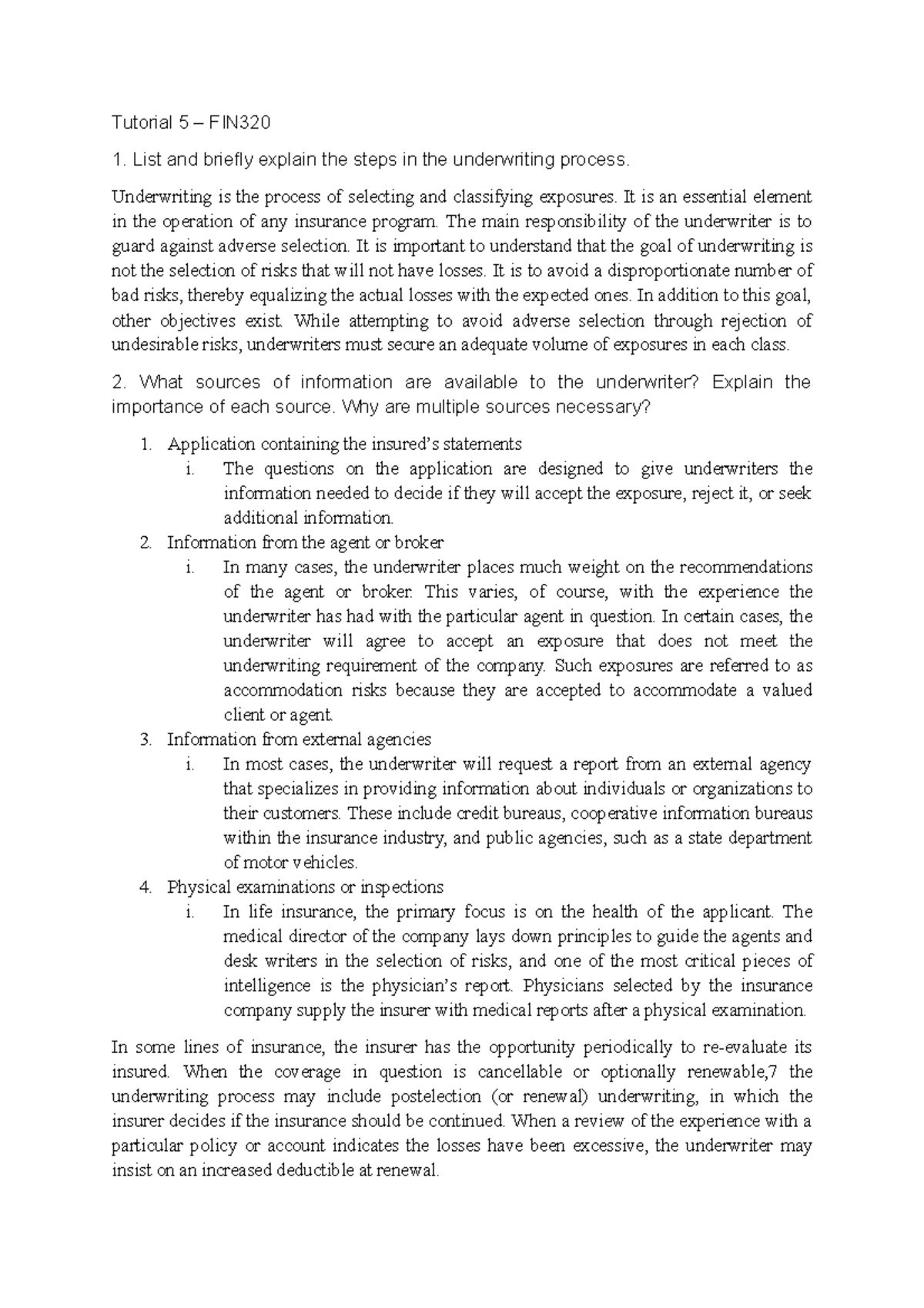 FIN320 Tutorial Week 5 - Tutorial 5 – FIN List and briefly explain the ...