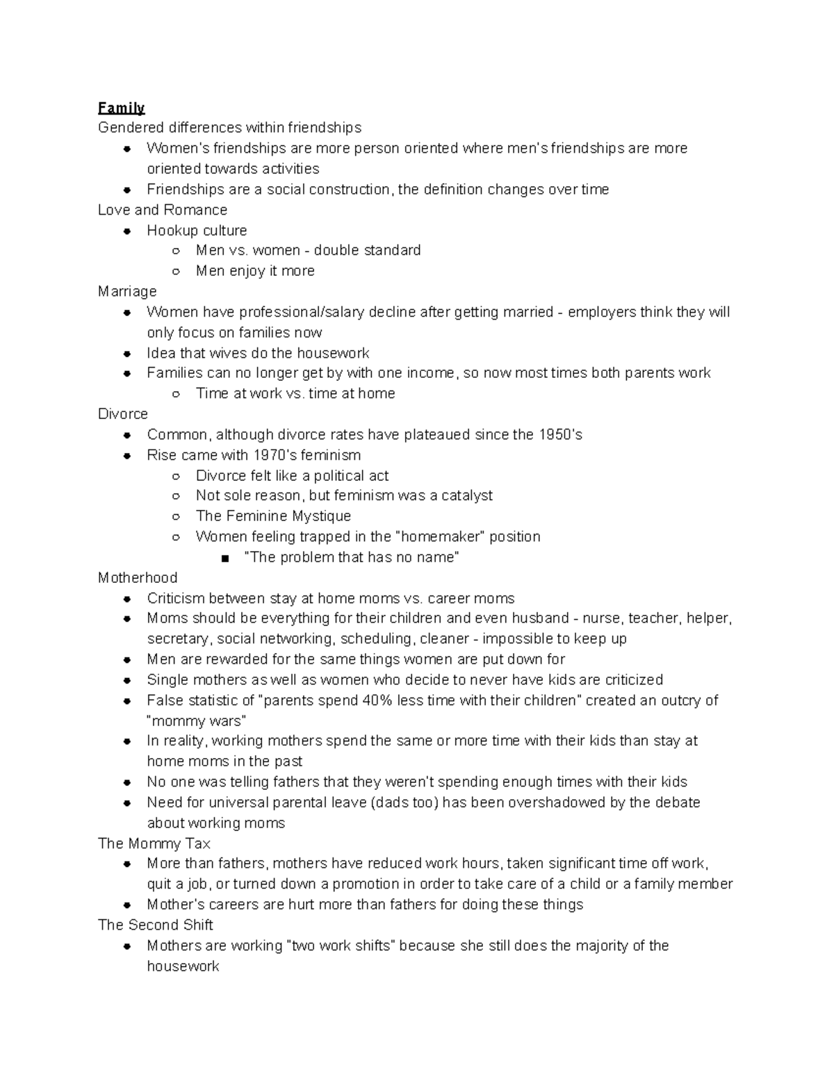Sociology - Family Notes 4 9 19 - Family Gendered differences within ...
