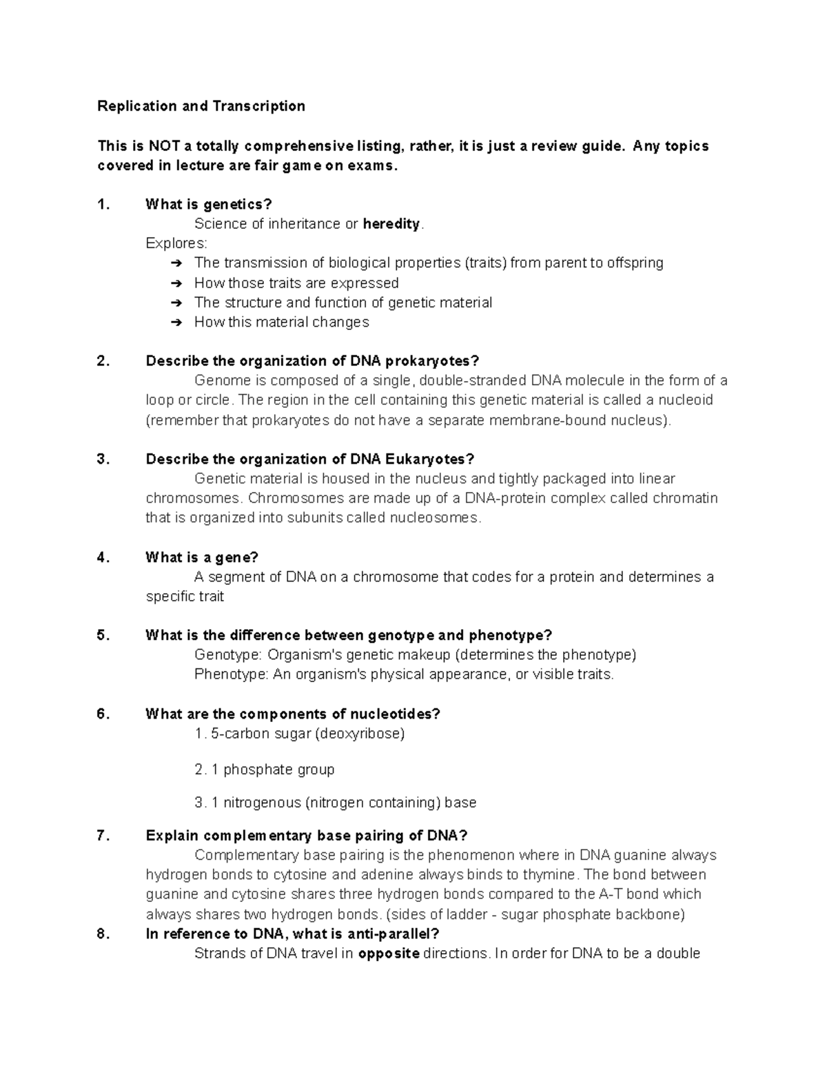 Replication & Transcription handout microbiology - Replication and ...