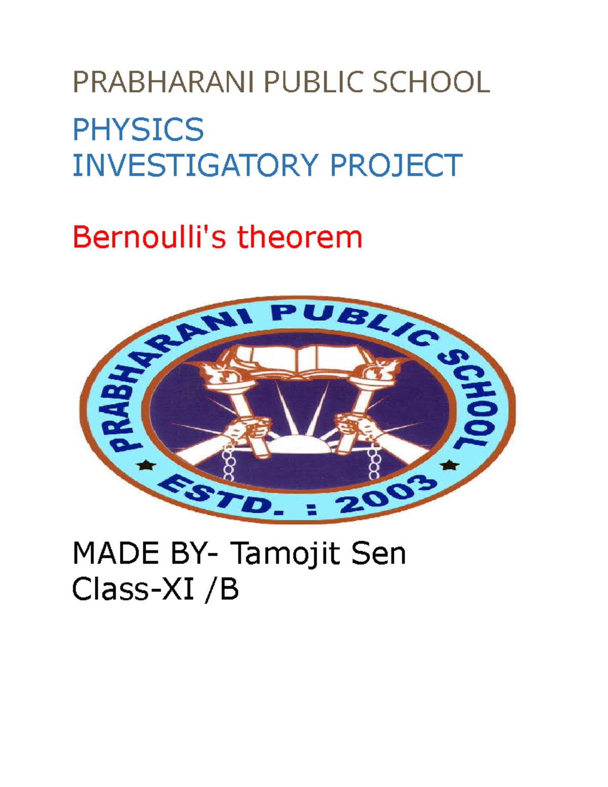 Physics - Ttff - PRABHARANI PUBLIC SCHOOL PHYSICS INVESTIGATORY PROJECT ...