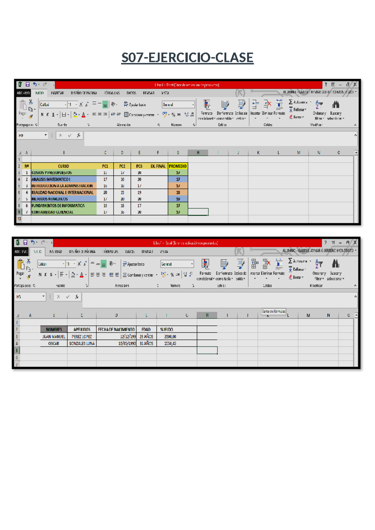 S07 Ejercicios FORO - notas - Libro1 Excel (Error de activación de productos) ? a x ARCHIVO ...