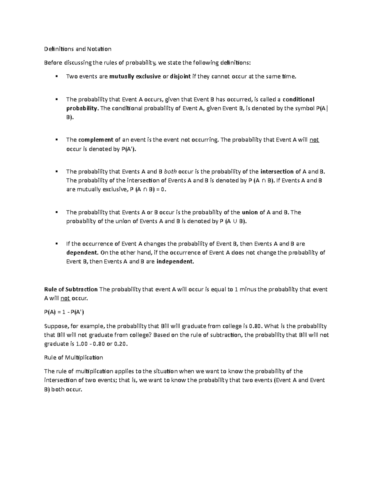 Definitions and Notation - Definitions and Notation Before discussing the rules of probability ...