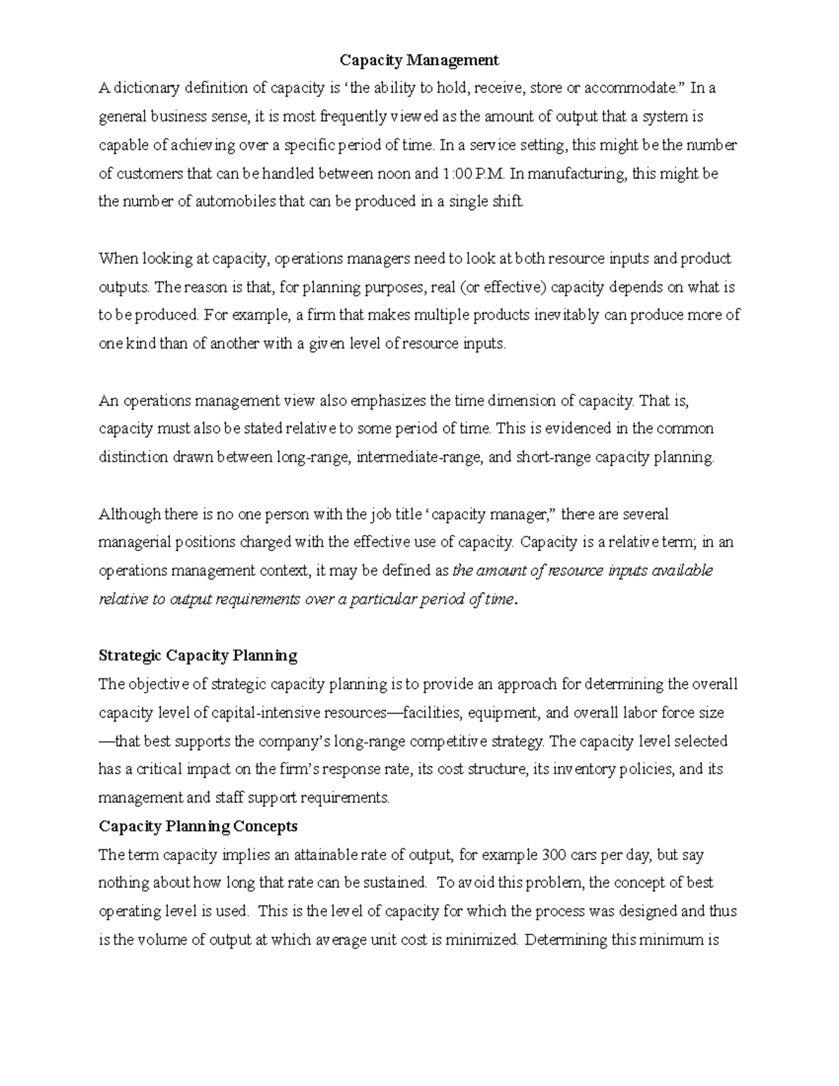 08 Capacity+Management+lecture+note - Capacity Management A dictionary ...