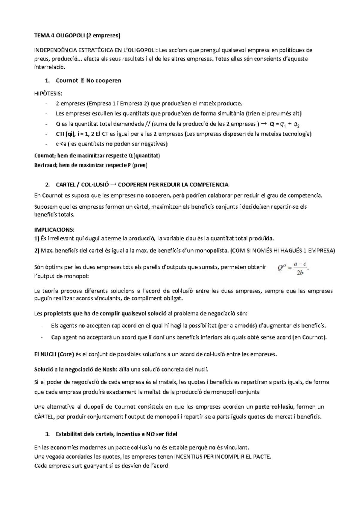 Micro T4 - Apunts 4 - TEMA 4 OLIGOPOLI (2 empreses) INDEPENDÈNCIA ESTRATÈGICA EN L’OLIGOPOLI ...