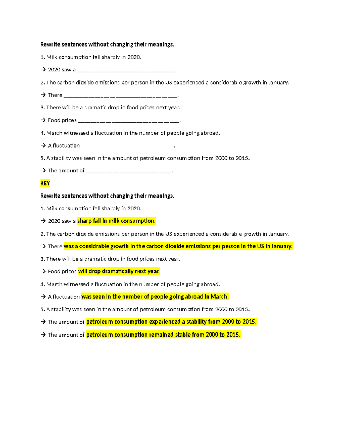 Practice writing task 1 ielts - Rewrite sentences without changing their meanings. Milk ...