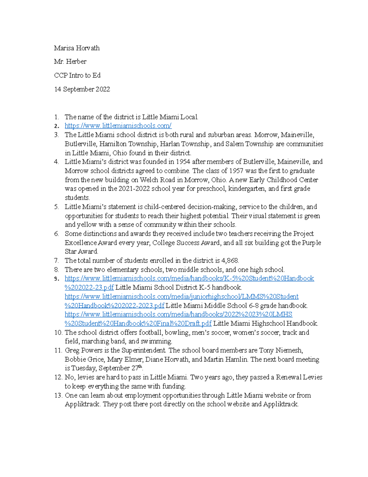 Week 1 Virtual School - assignment example - Marisa Horvath Mr. Herber ...