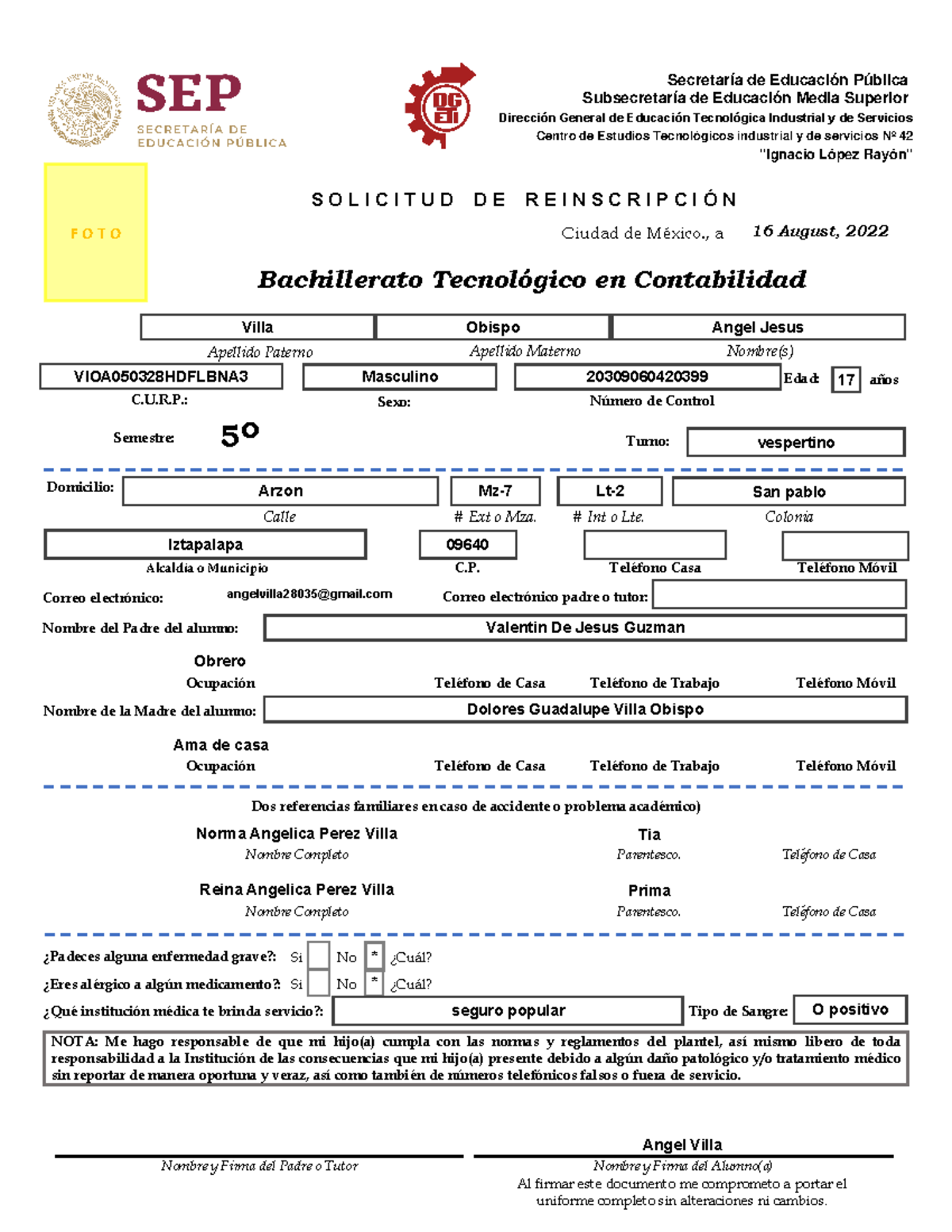 Cetis 42 - lol - Nombre y Firma del Padre o Tutor Nombre y Firma del ...