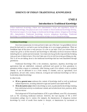 EITK UNIT-5 - Summary Traditional Knowledge - Unit-V Traditional Knowledge in Different Sectors ...