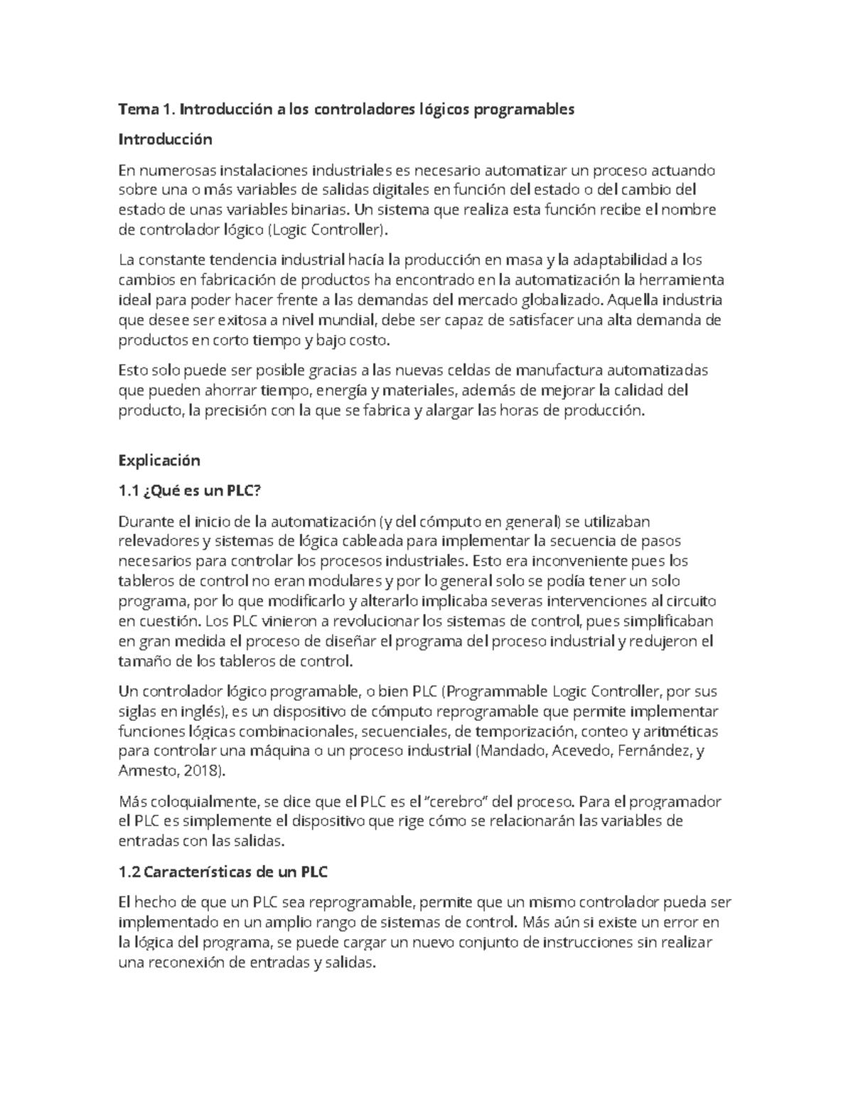 Temas PLC - Tema 1. Introducción a los controladores lógicos programables Introducción En ...