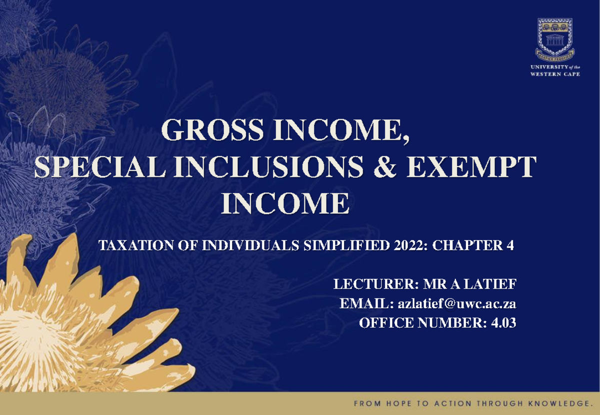 Special Inclusions - GROSS INCOME, SPECIAL INCLUSIONS & EXEMPT INCOME ...