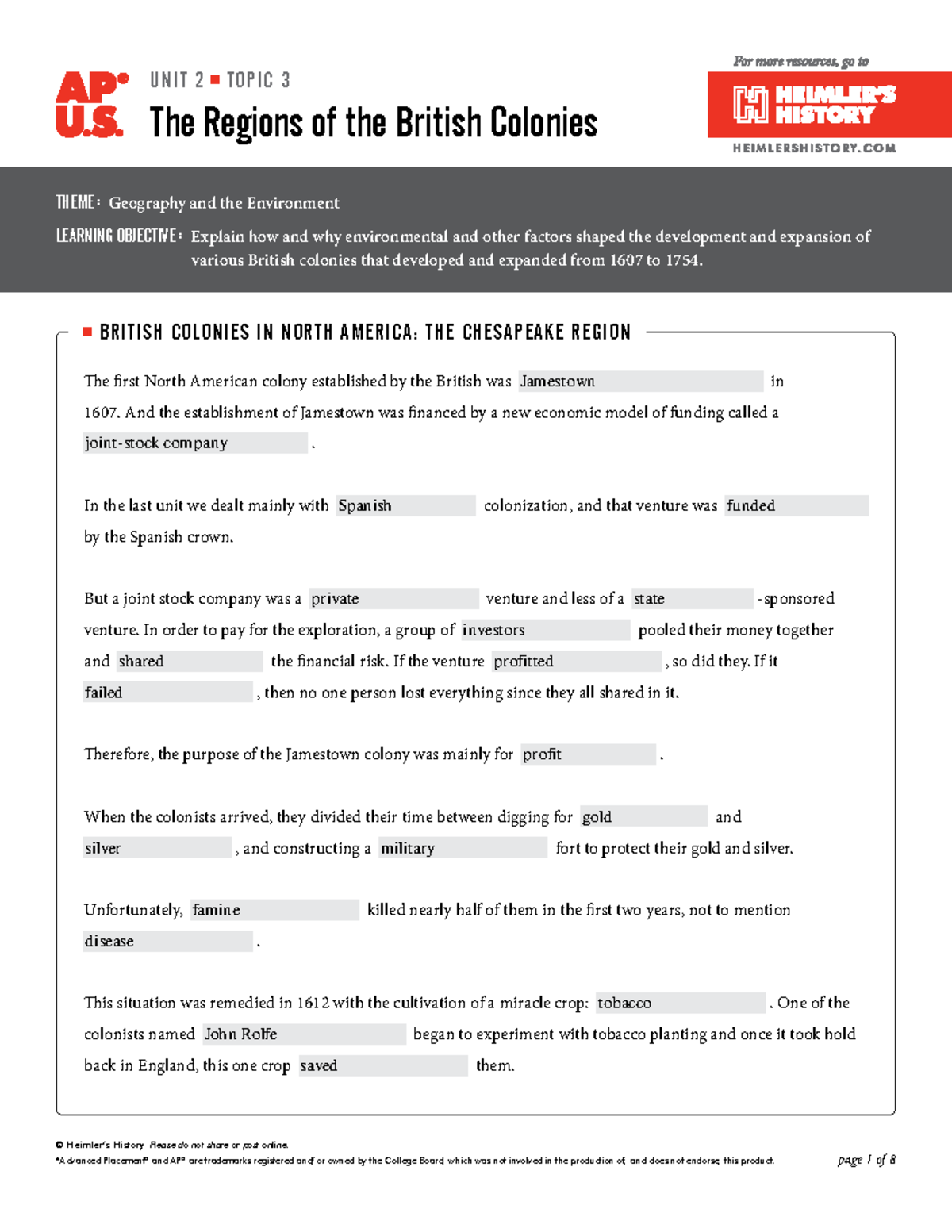 2 - Notes for the APUSH Unit 2, topic 2 cirrculusm. - H E I M L E R S H ...