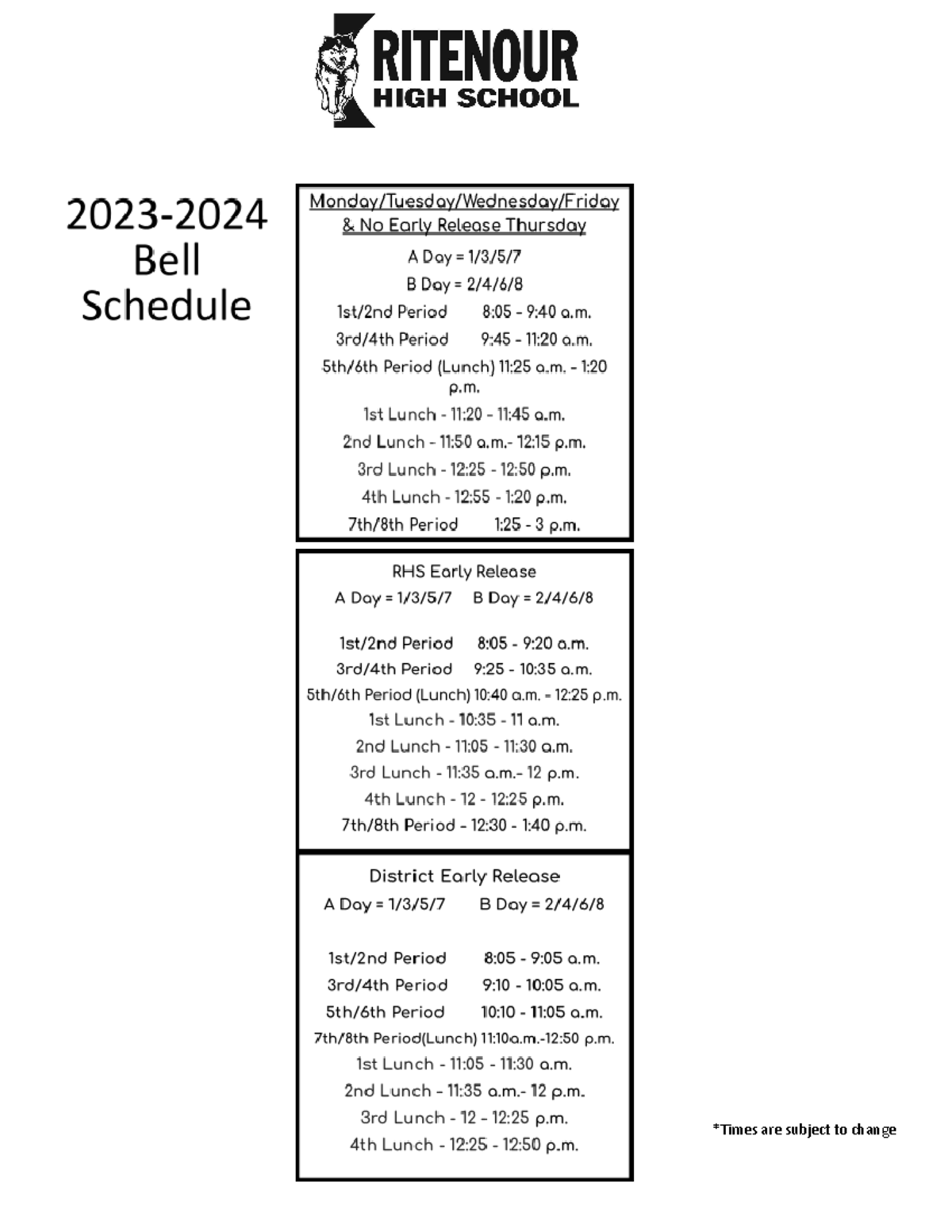 2023-2024 RHS Bell Schedule - *Times are subject to change - Studocu