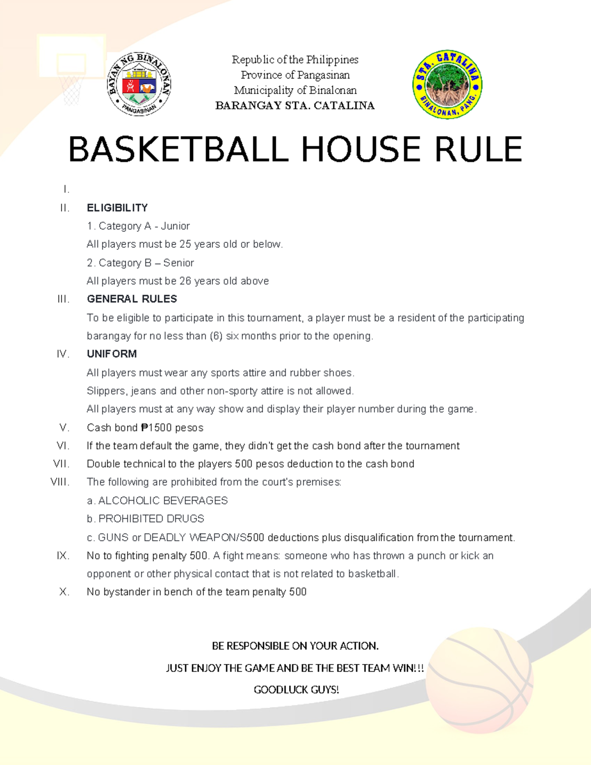 House-RULE - house rules liga - Republic of the Philippines Province of ...