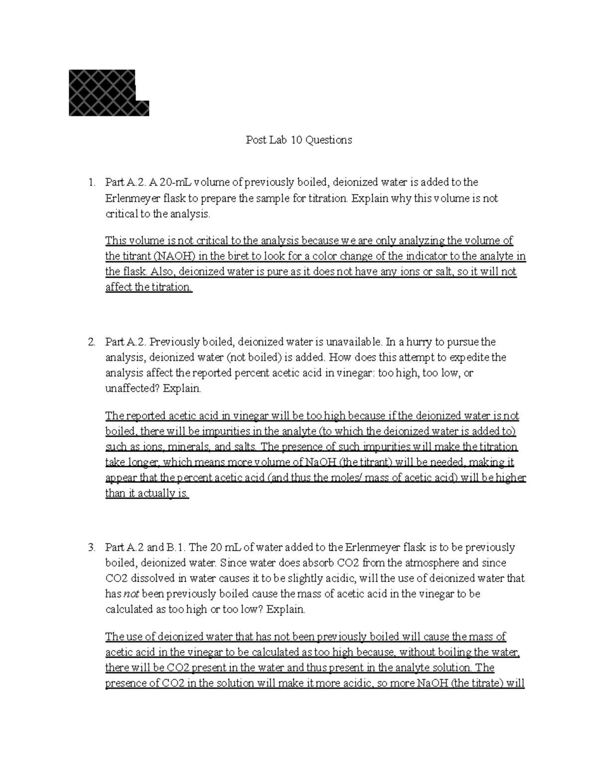 CHEM 25 POST LAB 10 Questions - 3RVW /DE 4XHVWLRQV - Studocu