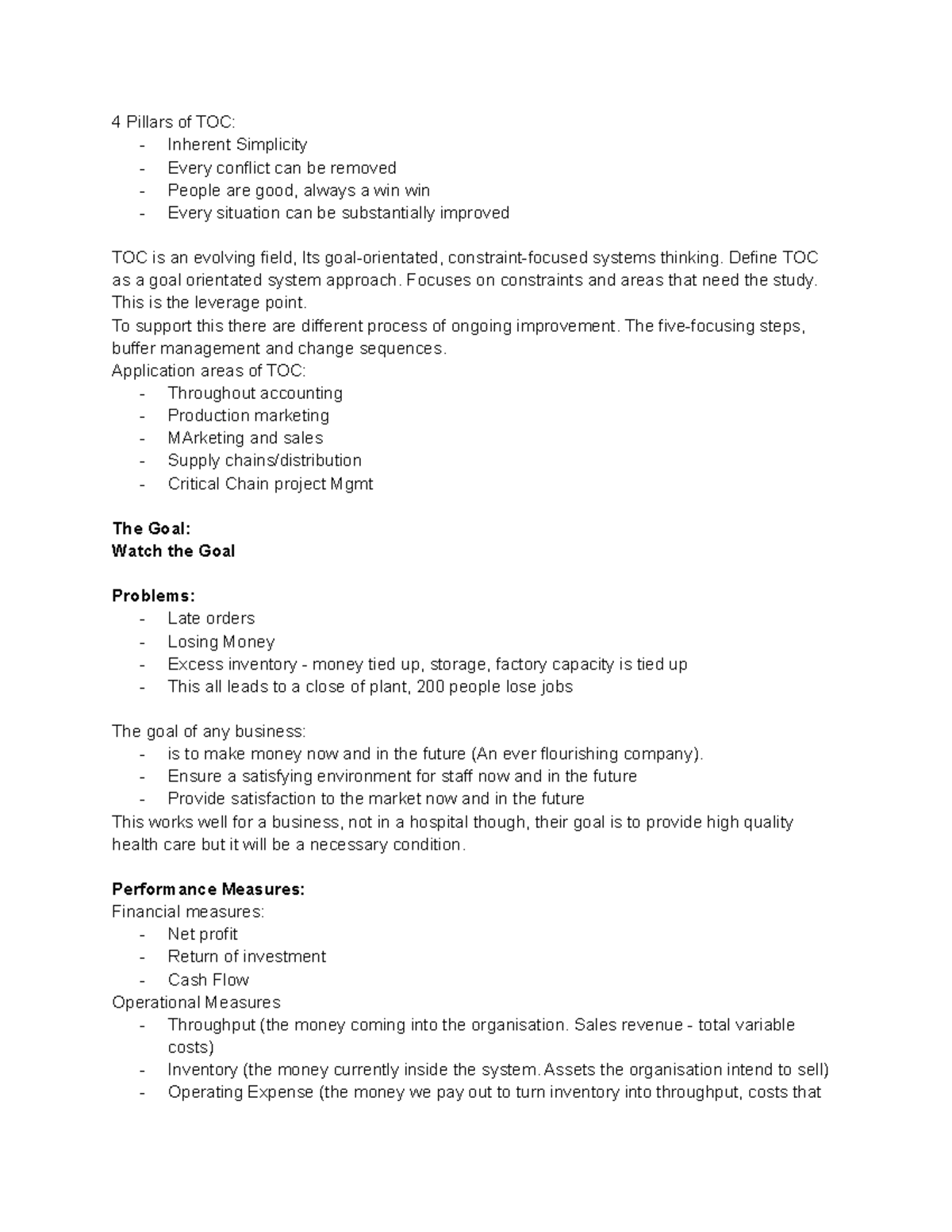 5. TOC for managing Systems - Goals and Constraints - 4 Pillars of TOC ...