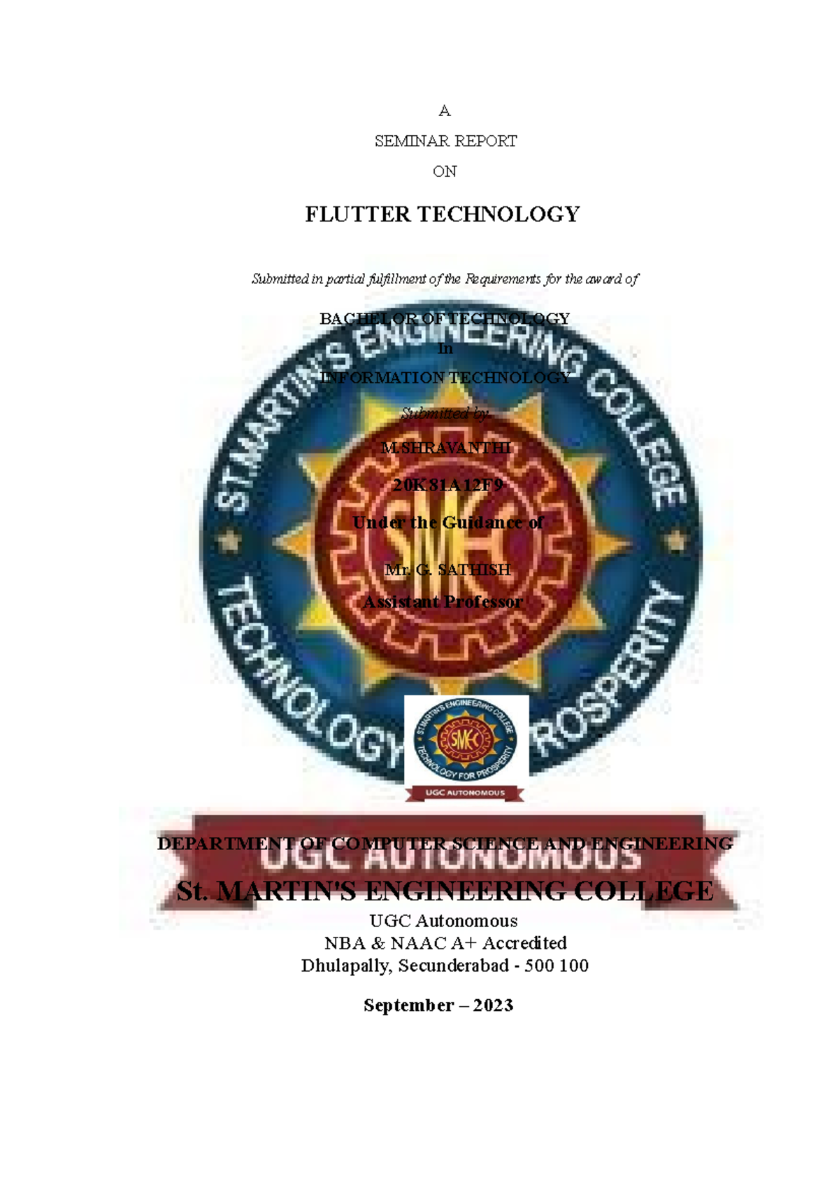 5B7 seminar documentation - A SEMINAR REPORT ON FLUTTER TECHNOLOGY Submitted in partial ...