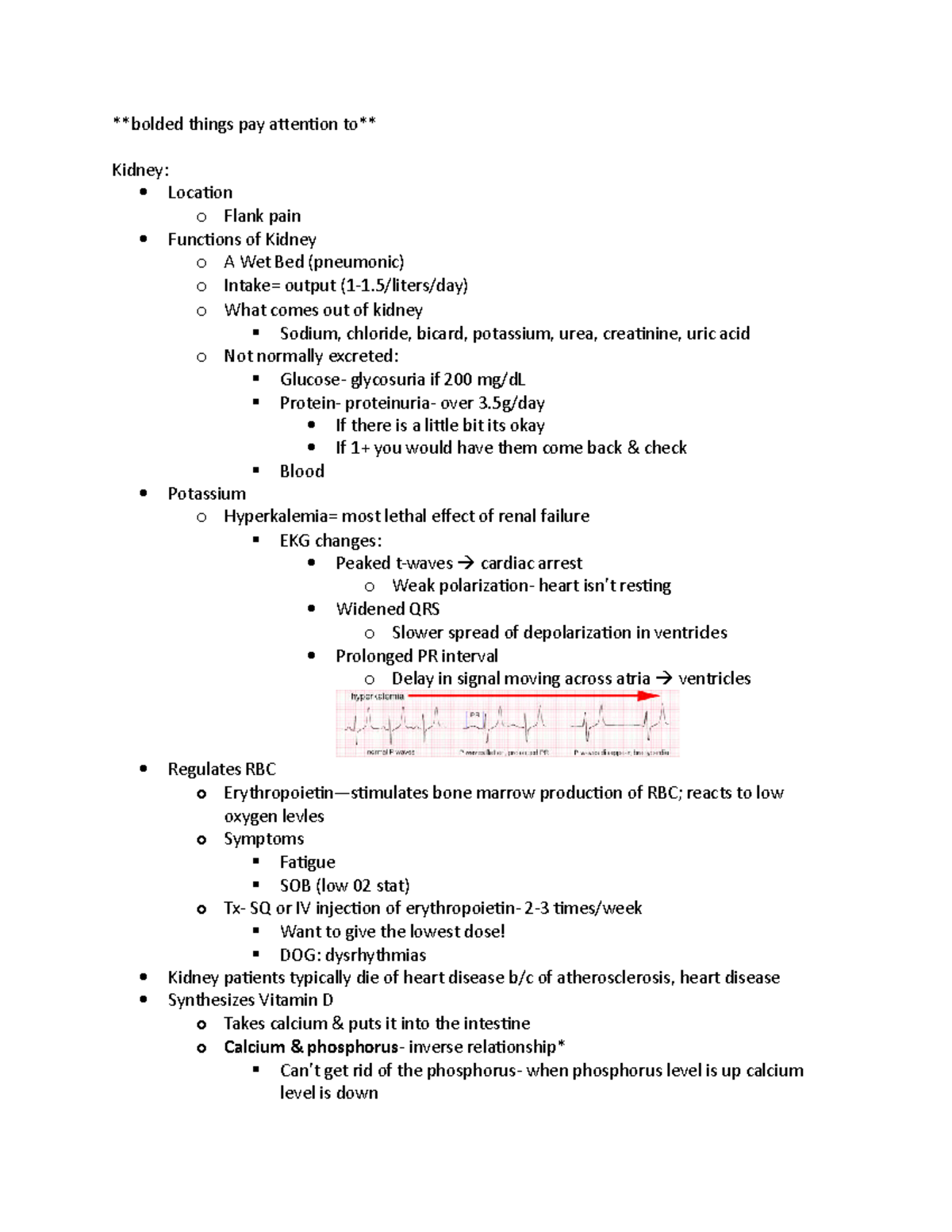 Kidney Notes - bolded things pay attention to Kidney: Location o Flank ...