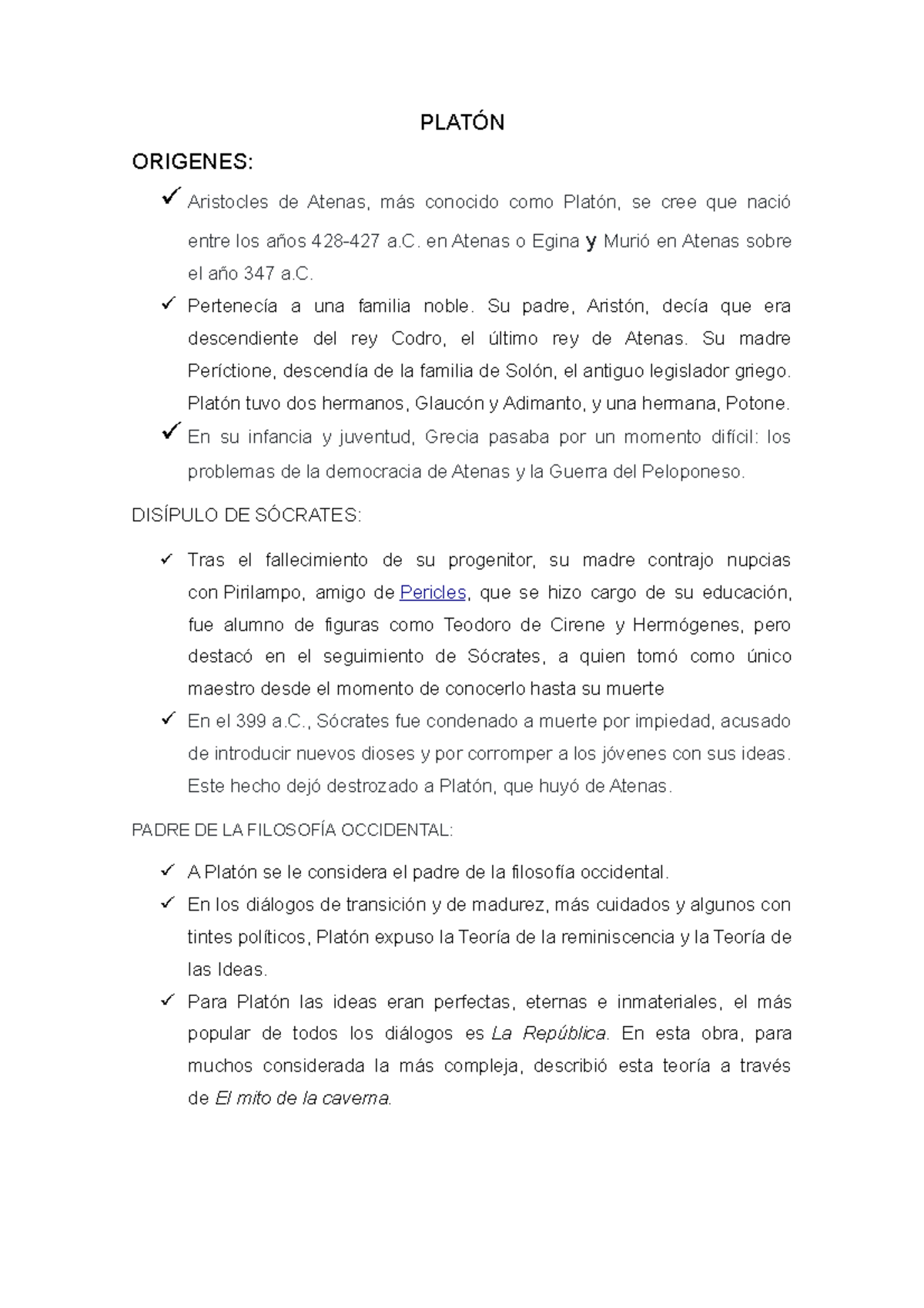 Biografia DE Platón - Summary Fizica - PLATÓN ORIGENES: Aristocles de ...