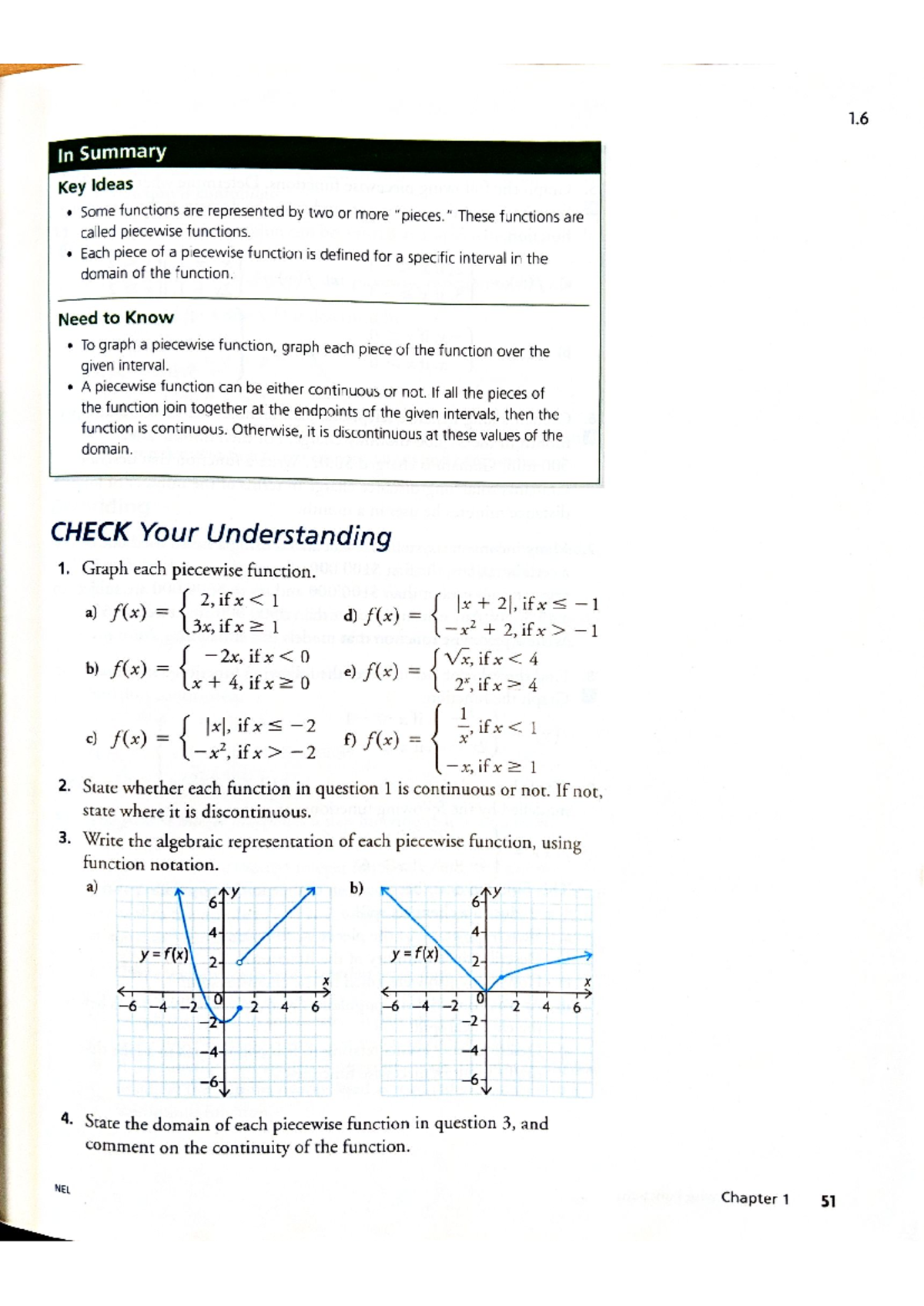 MHF4U Piecewise Functions text w Solutions - 1 In Summary Key Ideas ...