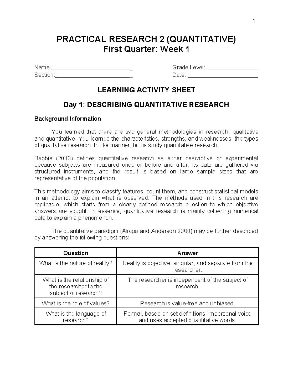 PR LAS - Lecture notes 1-3 - Bachelor of Secondary Education major in ...