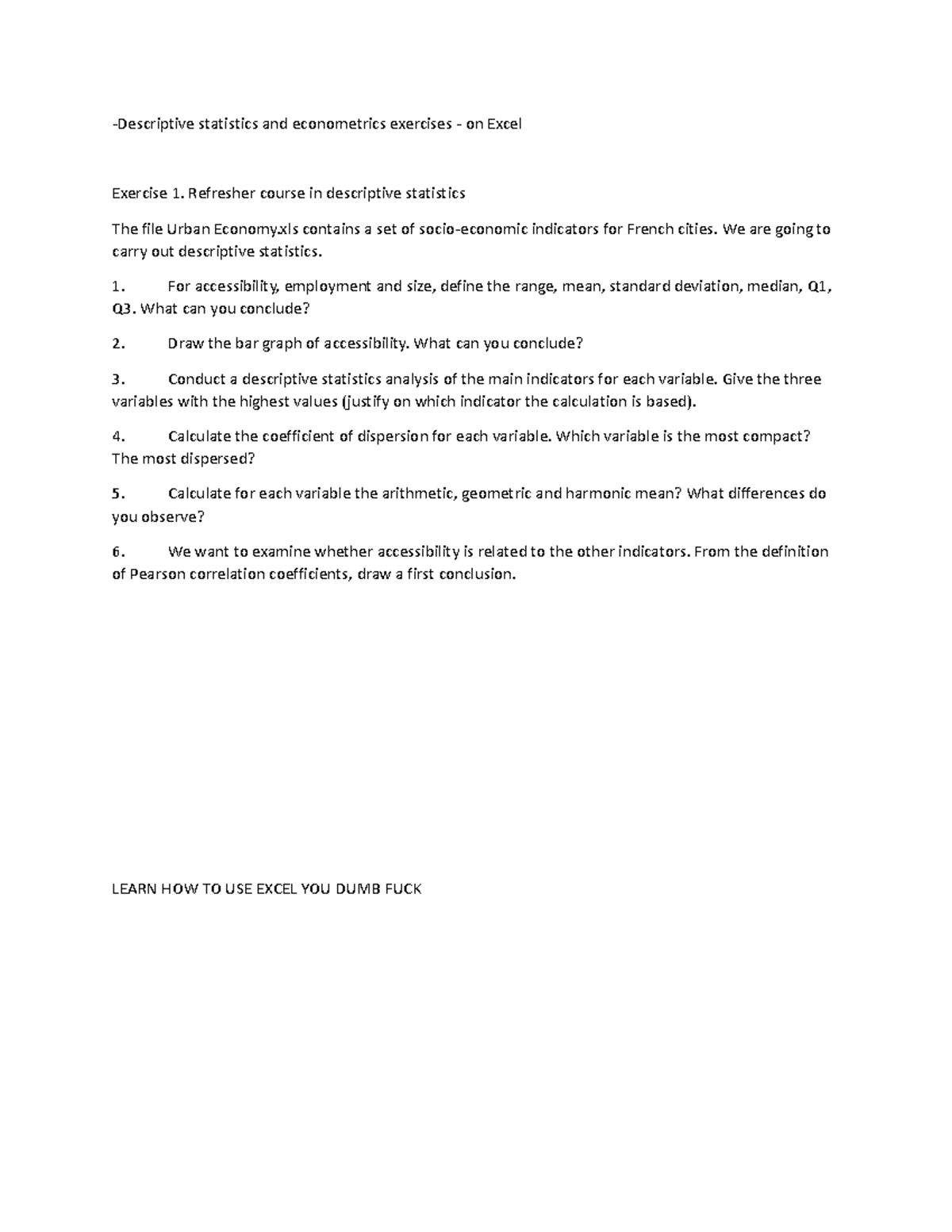 Exercises-1 - Stats -Descriptive statistics and econometrics exercises ...