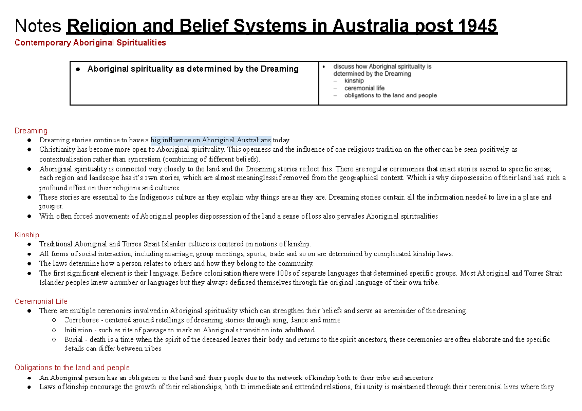 Notes Religion and Belief Systems in Australia post 1945 - Christianity ...