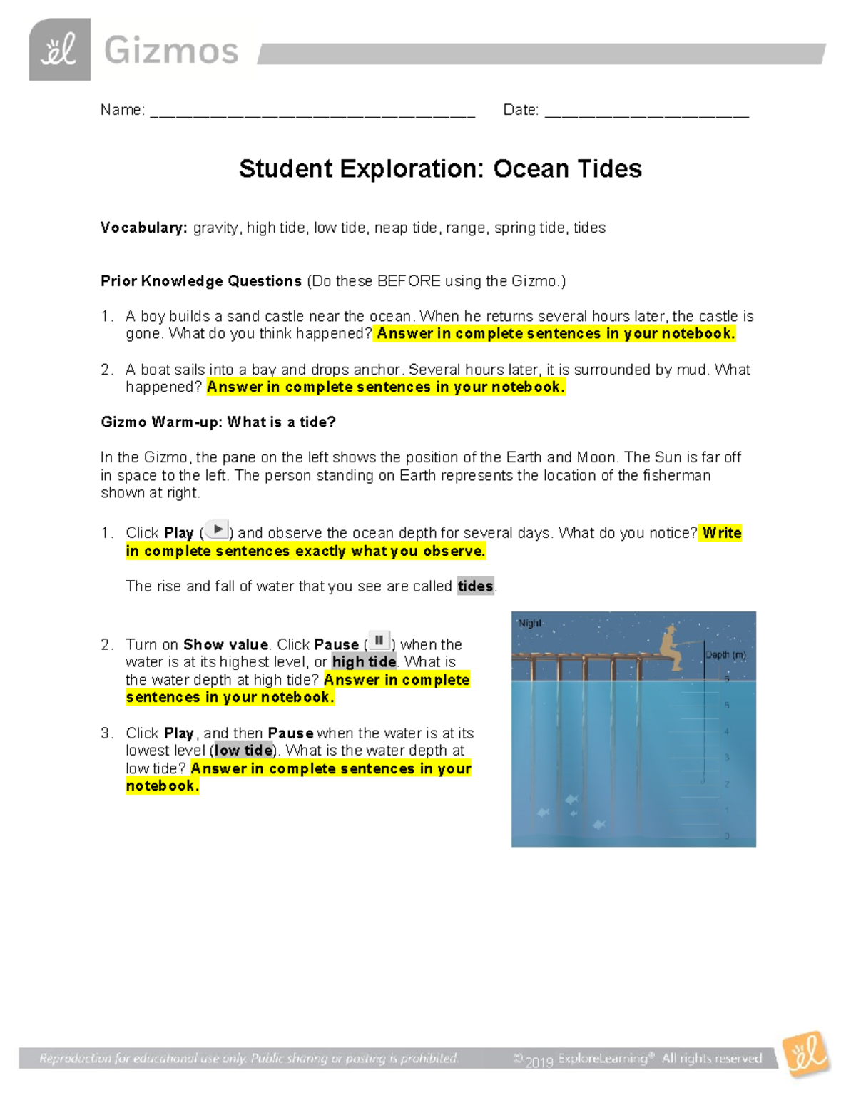 Ocean Tides SE - 2019 Name: ______________________________________ Date