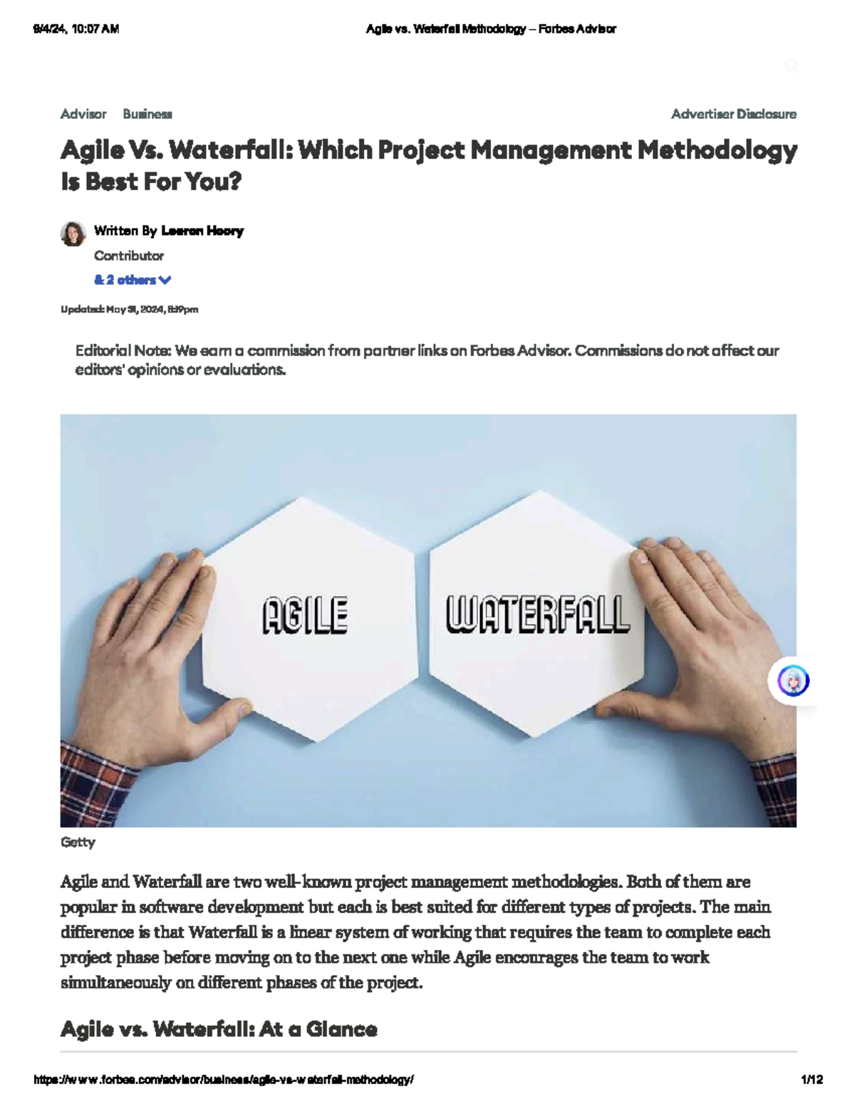 Agile Vs. Waterfall - sdhfdh ofs hd ufhsudfiuhdsiu fudsh iu - 10:07 AM Agile vs. Waterfall - Studocu