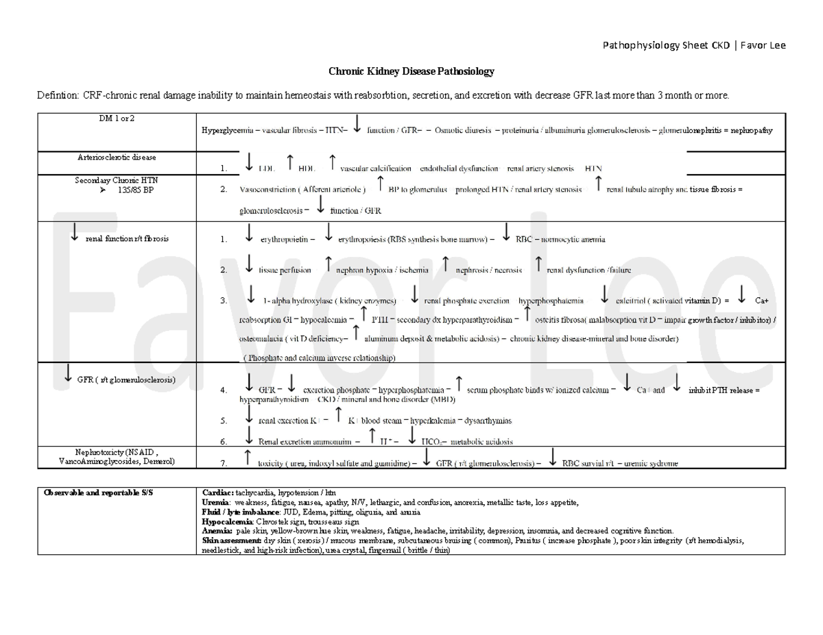 CKD pathos - Pathophysiology Sheet CKD | Favor Lee Chronic Kidney ...