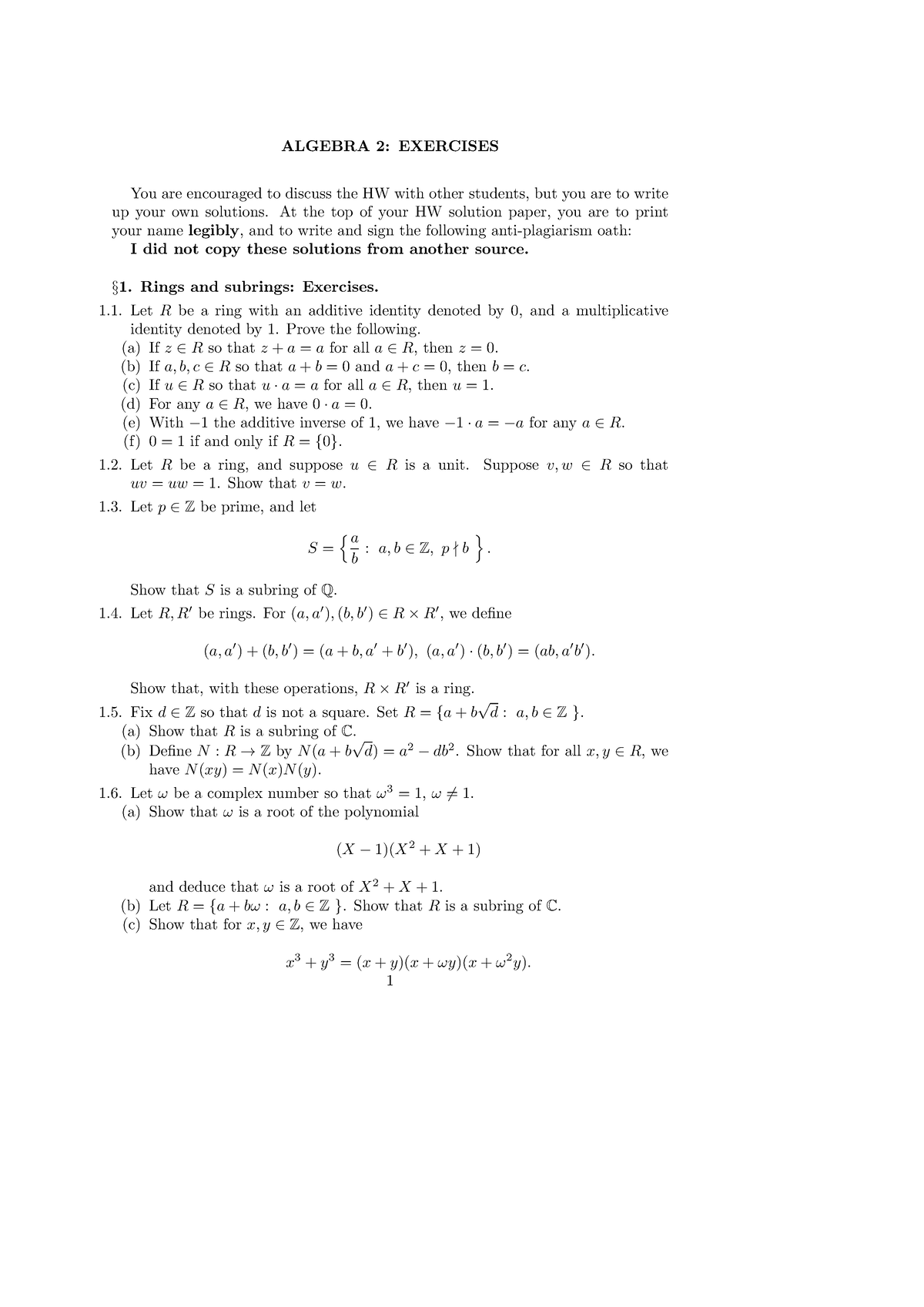 Exercises - 2014 - ALGEBRA 2: EXERCISES You are encouraged to discuss ...