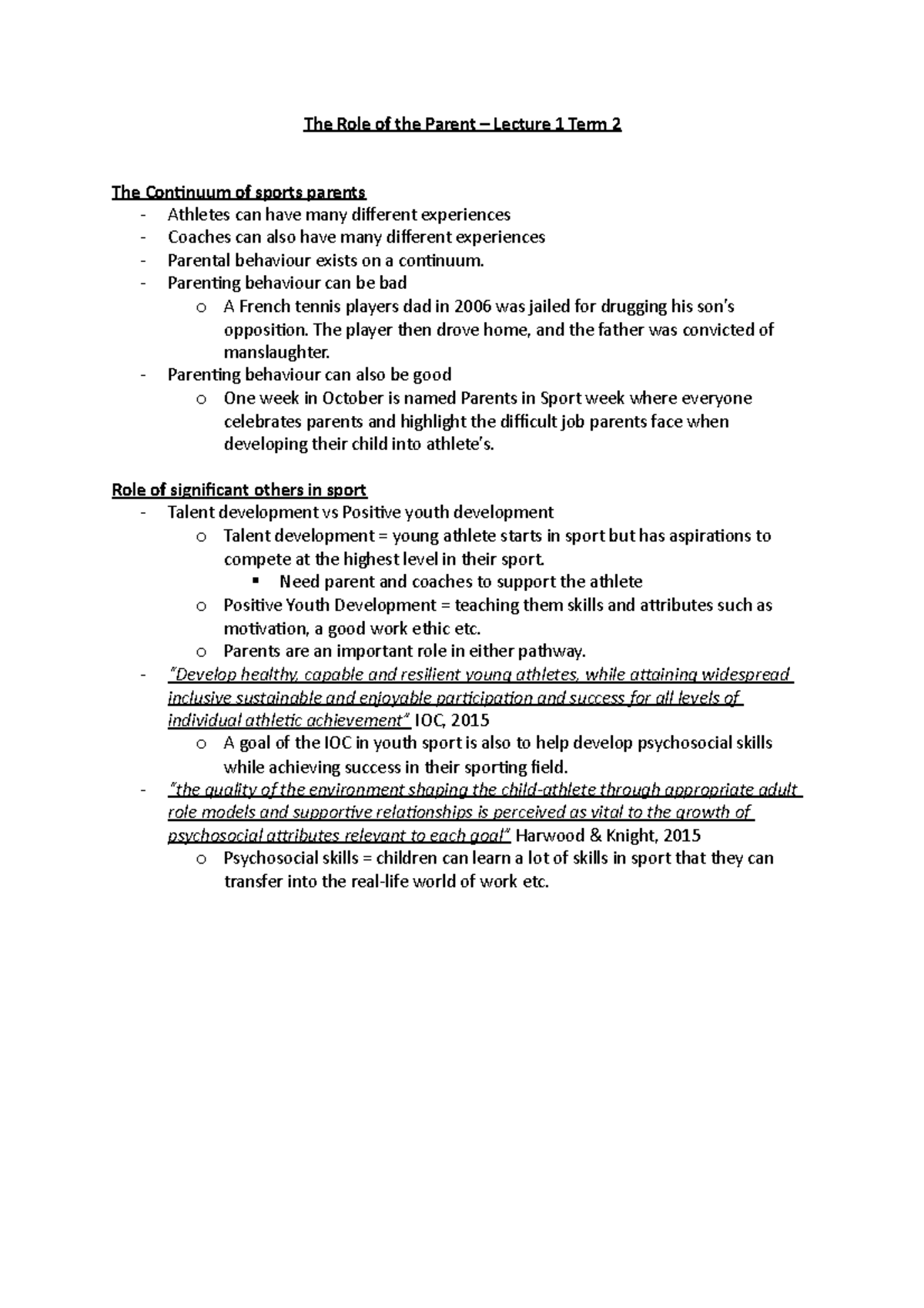 Lecture 10 The Role of the Parent - Lecture 1 Term 2 - The Role of the ...