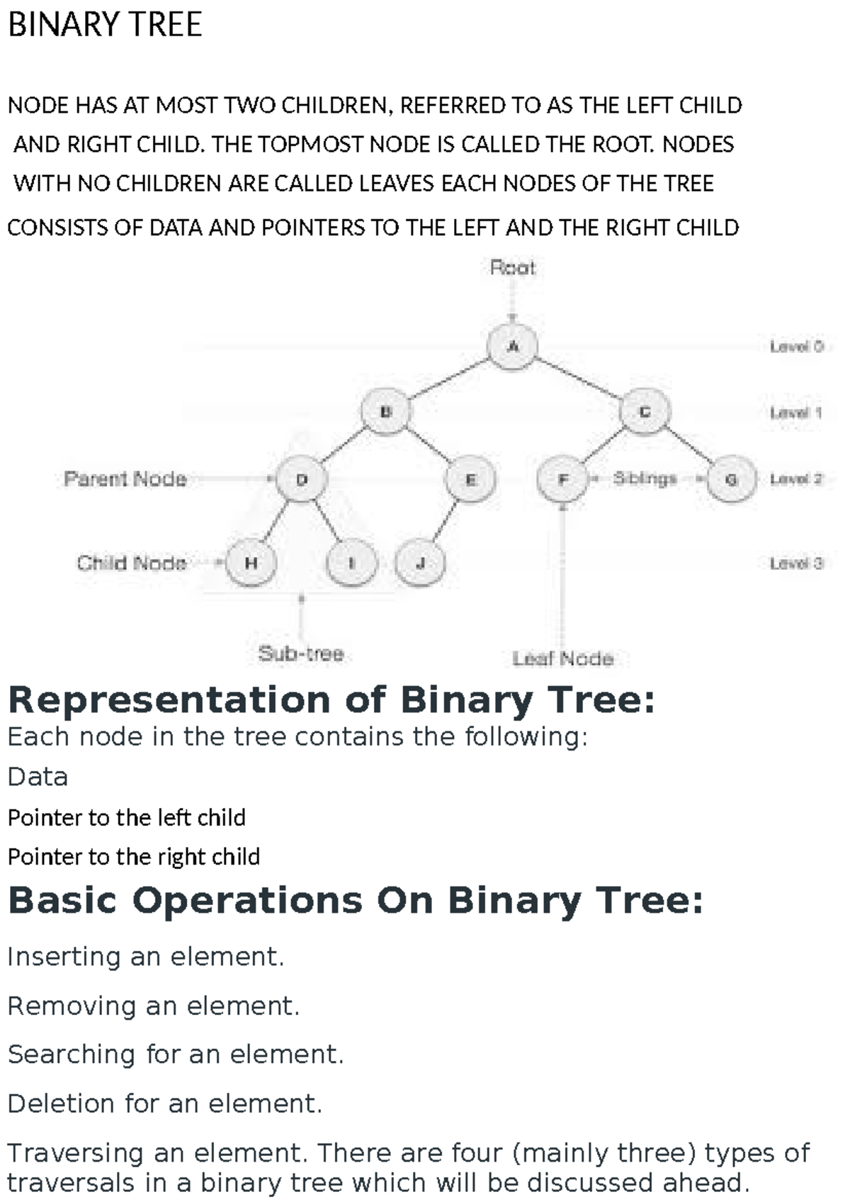 Binary TREE - liihlhlhl - BINARY TREE NODE HAS AT MOST TWO CHILDREN, REFERRED TO AS THE LEFT ...