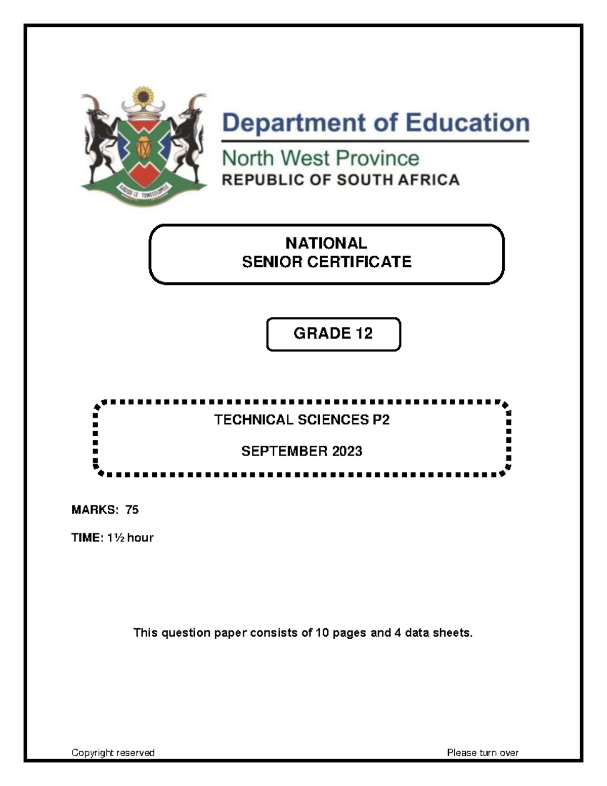 NW NSC Technical Sciences P2 Eng QP Sept 2023 - Copyright reserved ...