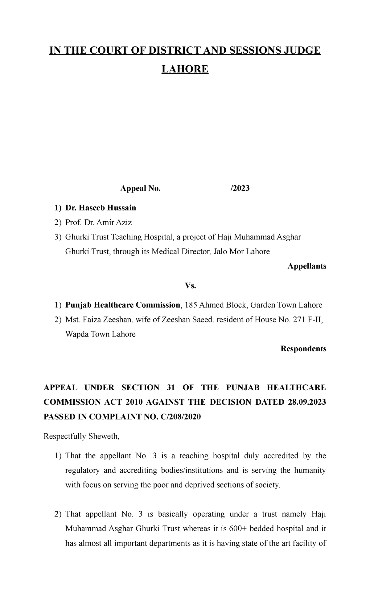 Healthcare Commission - IN THE COURT OF DISTRICT AND SESSIONS JUDGE ...