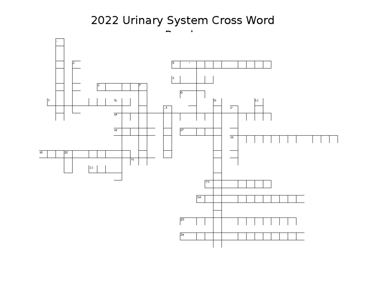 2022 Urinary System Cross Word Puzzle - 2022 Urinary System Cross Word ...