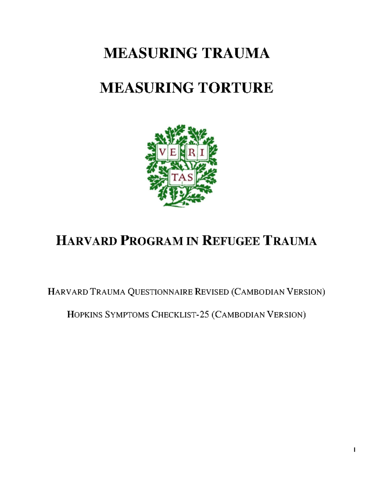 5 - Harvard Trauma Questionnaire HTQ-R and Hopkins Symptom Checklist ...