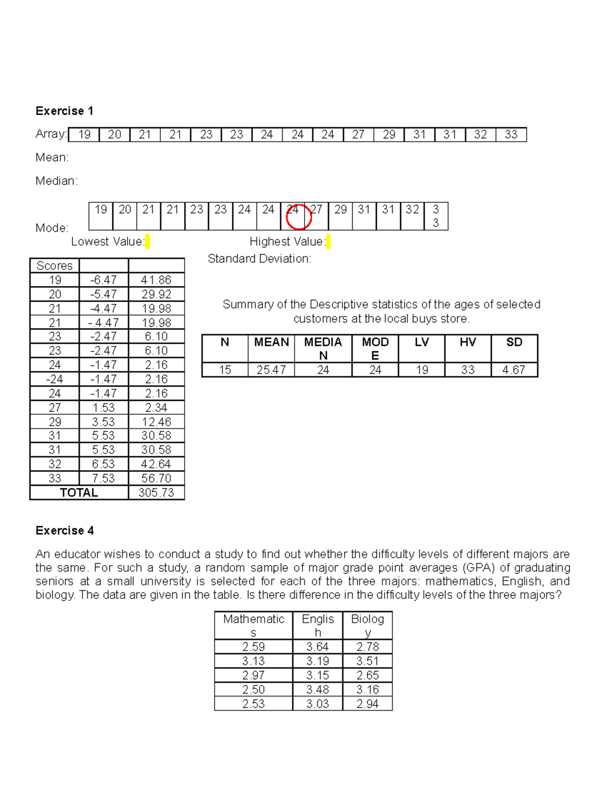 Finals IN MMW - Pearson Correlation - Exercise 1 Array: Mean: Median ...